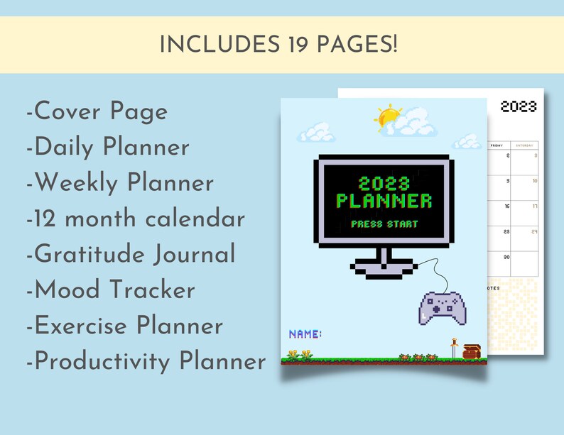 Retro Video Game Planner, for Gamers, Pixelated Style, Undated Daily To ...