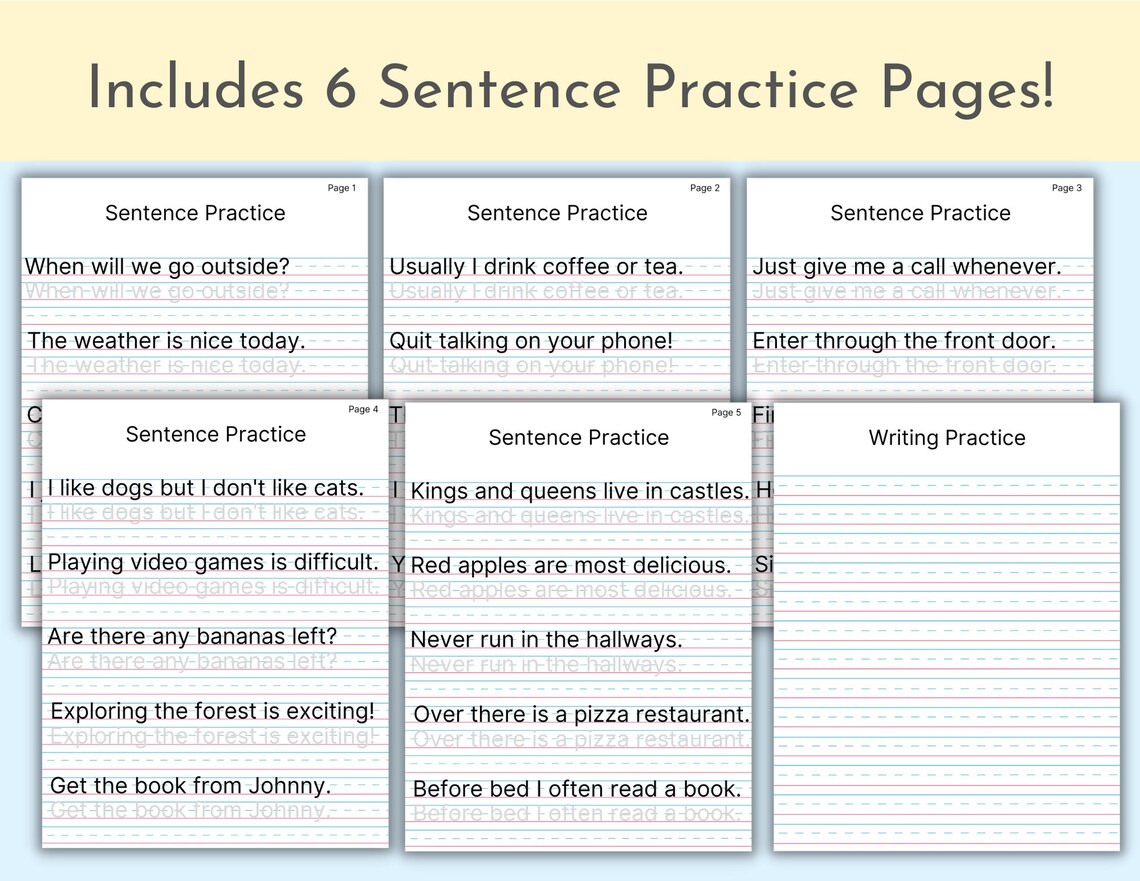 Handwriting Practice Sheet Alphabet Sentence Writing - Etsy