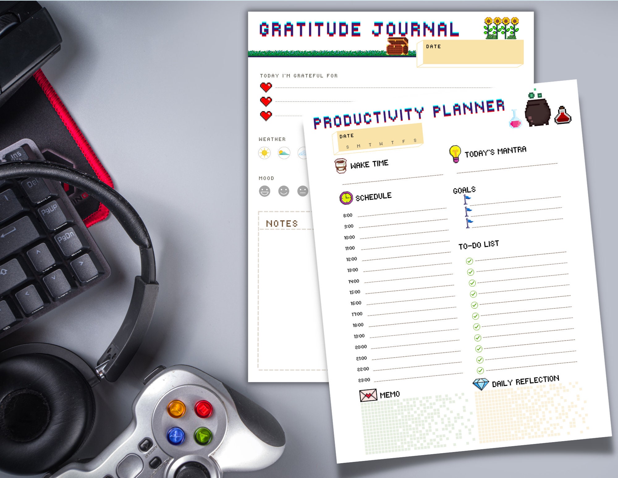 Retro Video Game Planner, for Gamers, Pixelated Style, Undated Daily To ...