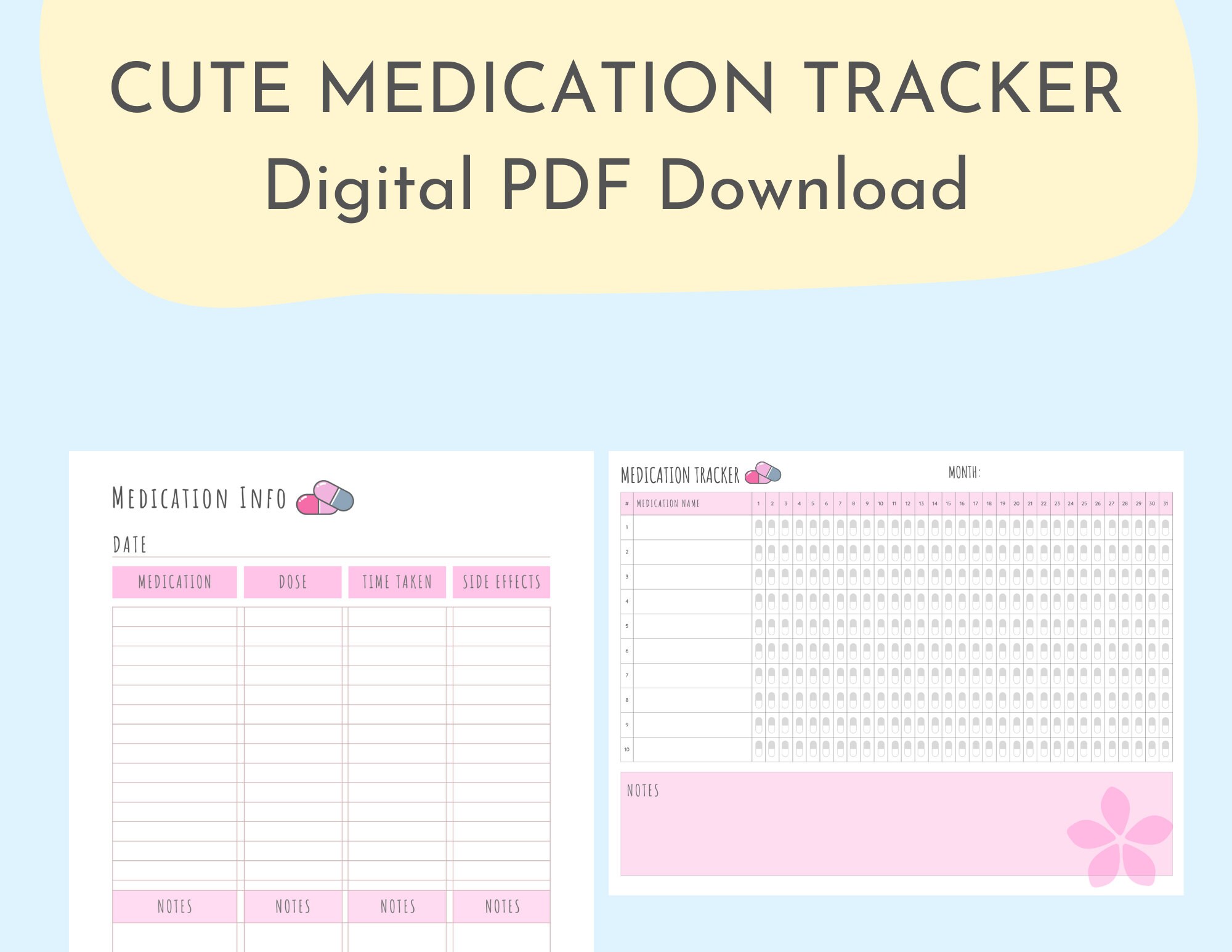 Cute Medication Tracker, Daily Pill Tracker, Vitamins, Doctor Visit ...