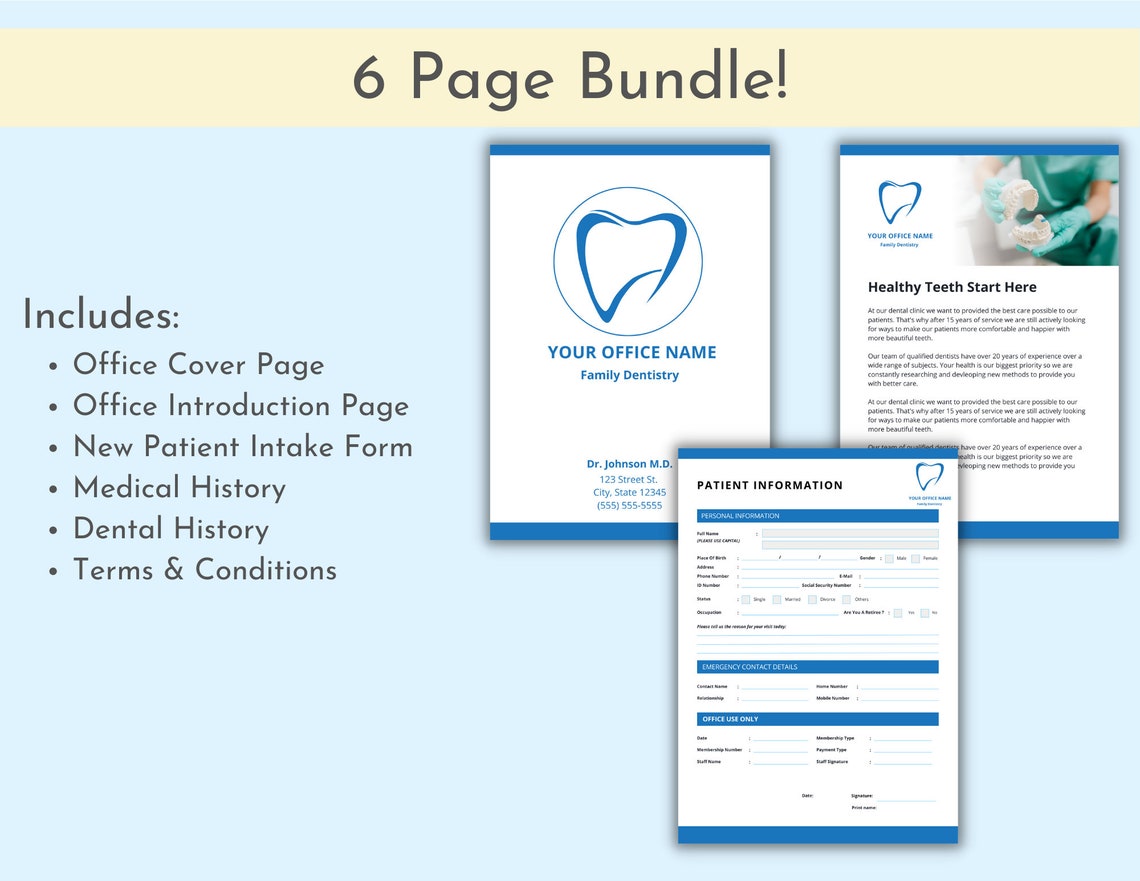 New Patient Form, Dentist Office, Dental History, New Patient ...