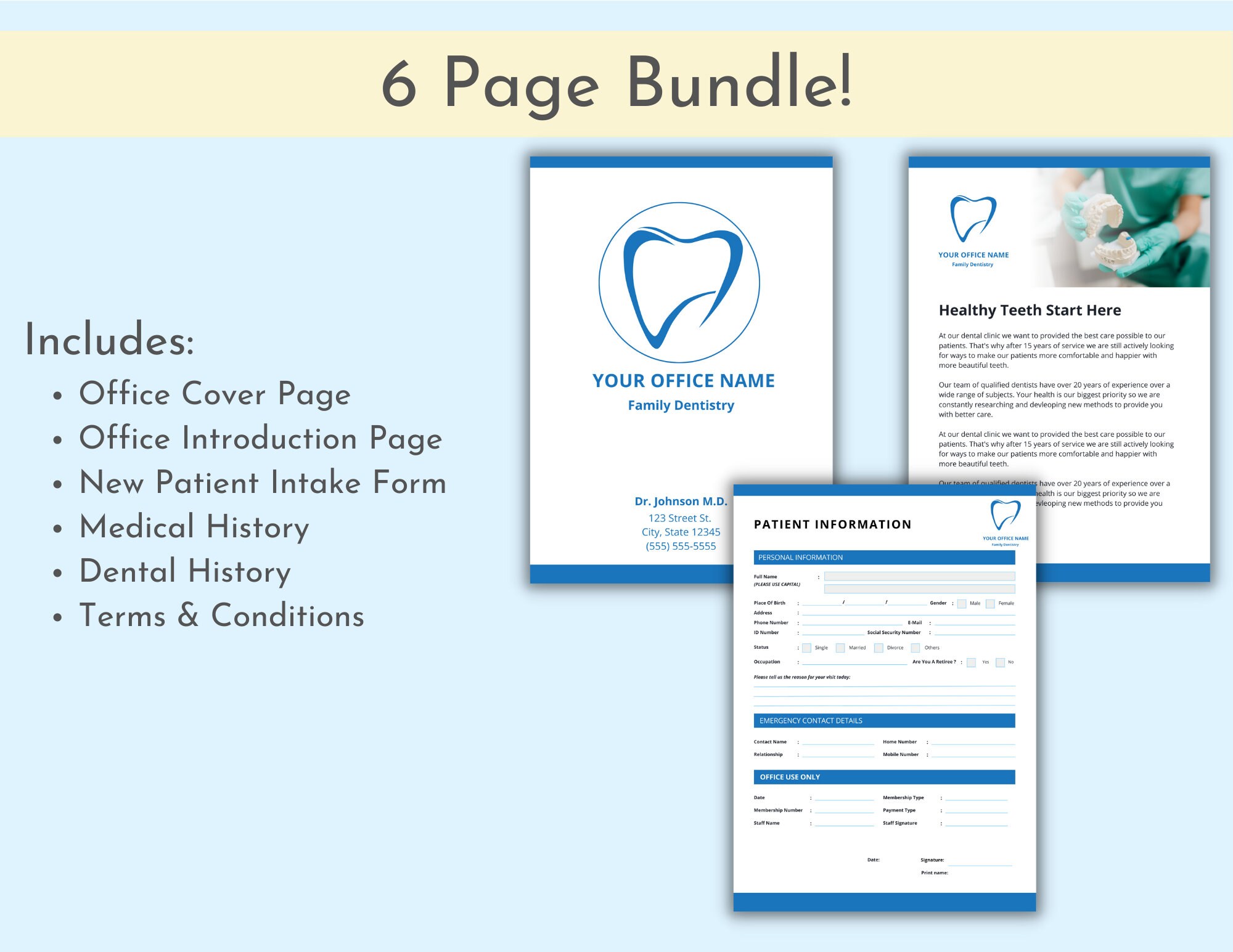 New Patient Form Dentist Office Dental History New Patient