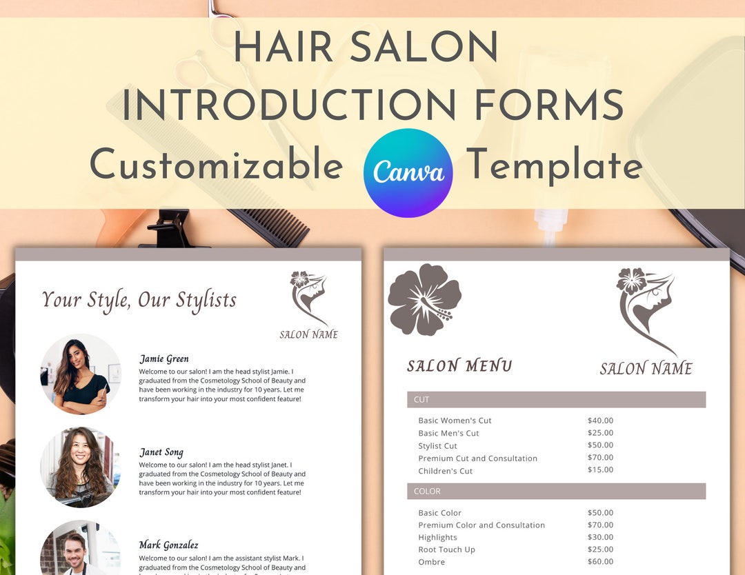 Hair Salon Introduction Forms, Canva Template, Customizable Salon Menu ...