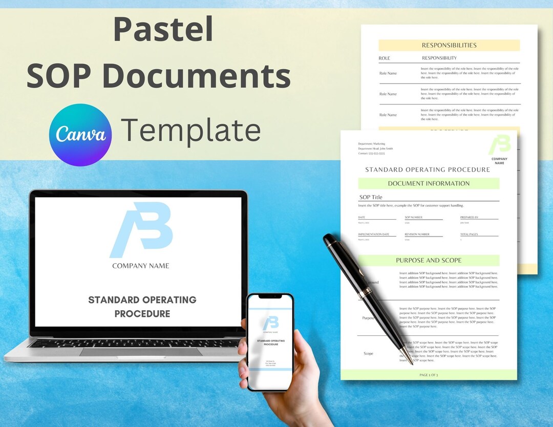 Pastel SOP Document Template, Business Management Form, Editable ...
