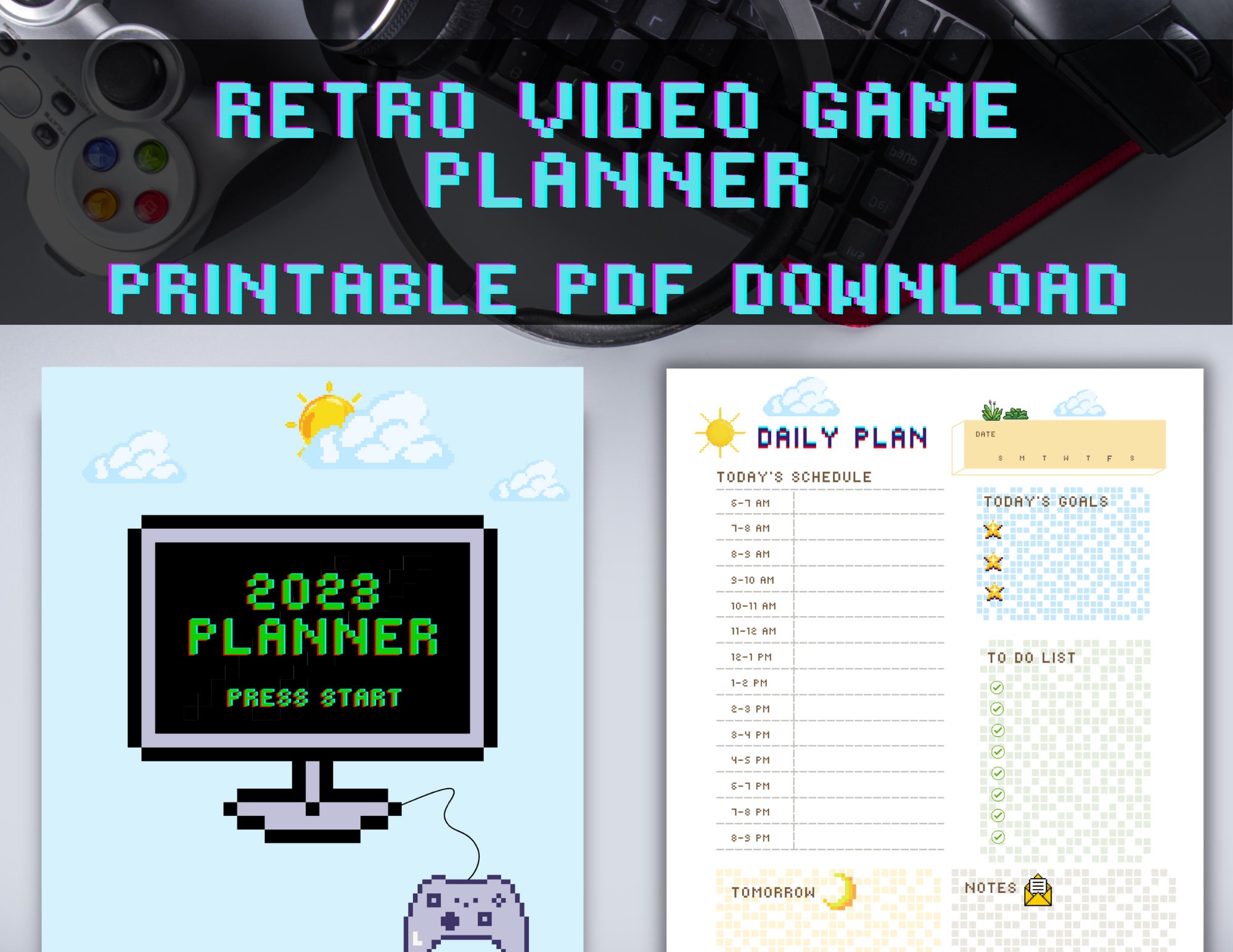 Retro Video Game Planner, for Gamers, Pixelated Style, Undated Daily To ...