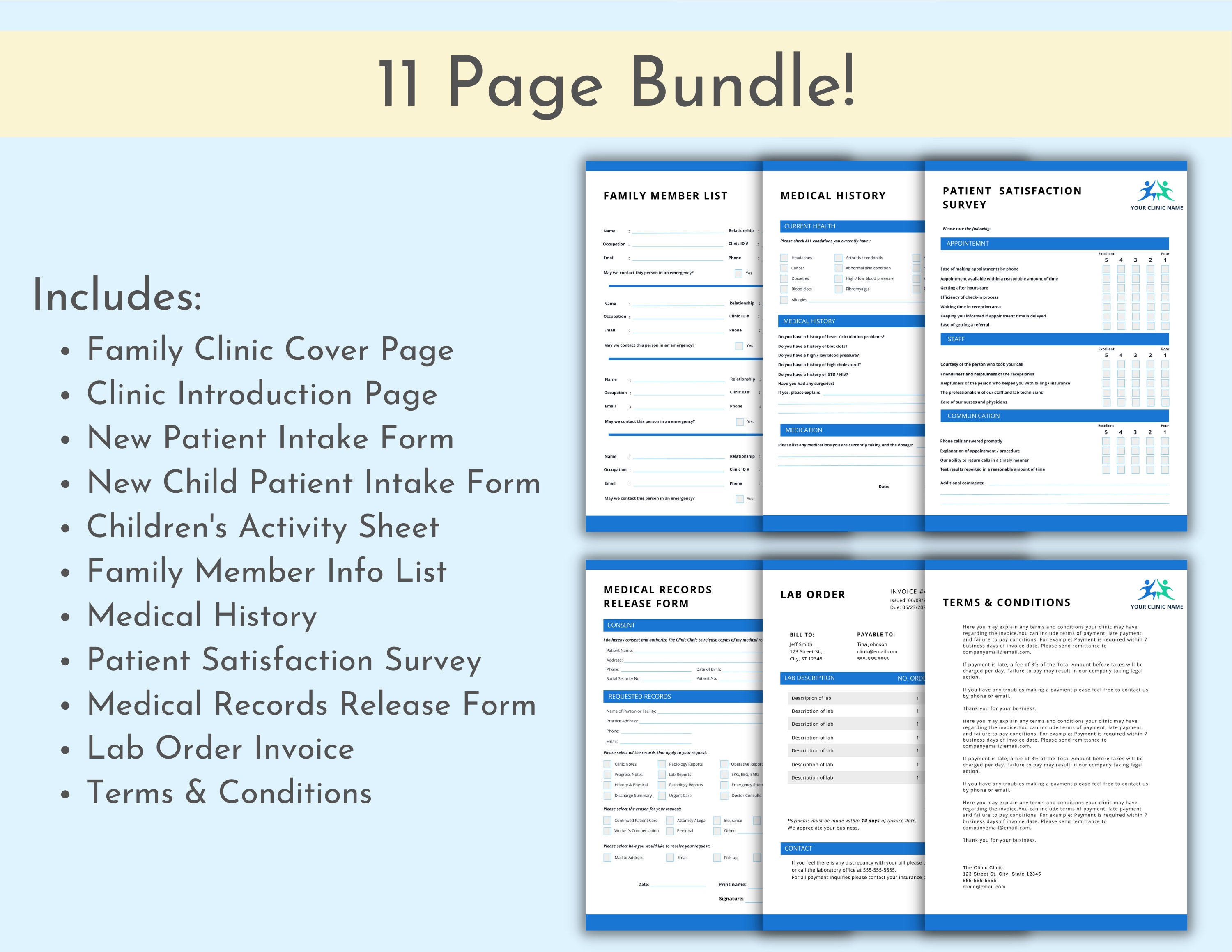 Family Clinic, Medical Forms Template, New Patient Intake, Adults and ...