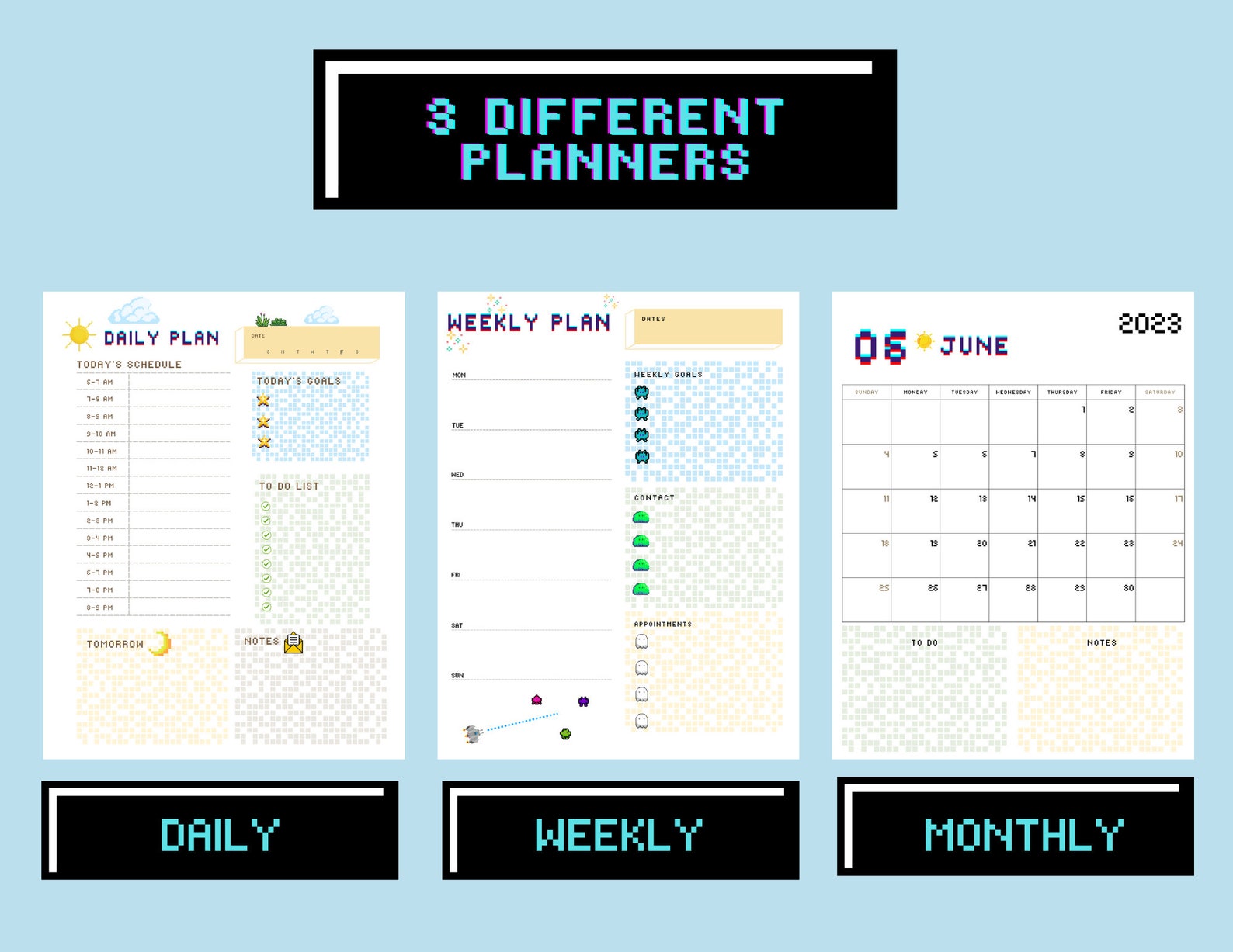 Retro Video Game Planner, for Gamers, Pixelated Style, Undated Daily To ...
