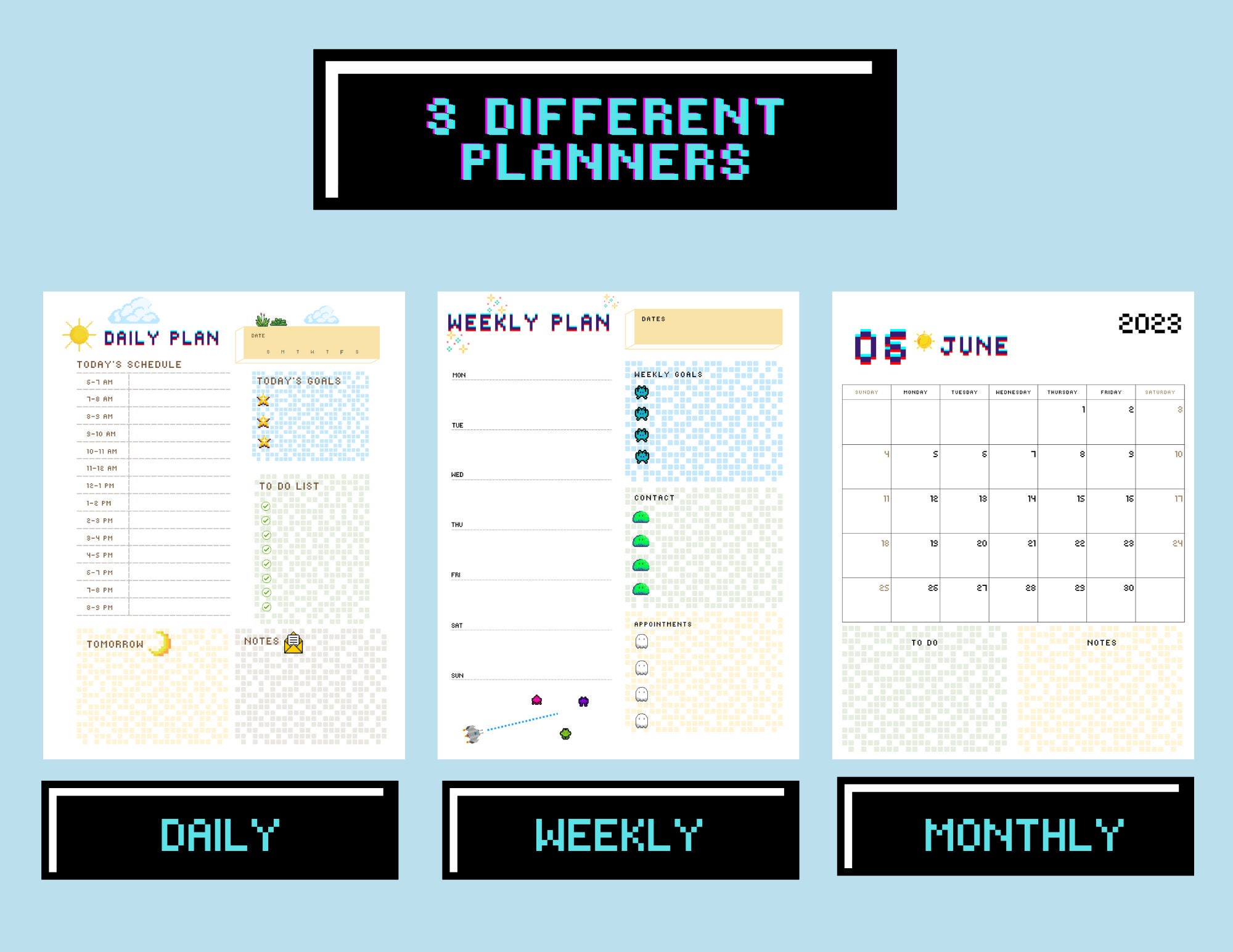 Retro Video Game Planner, for Gamers, Pixelated Style, Undated Daily To ...