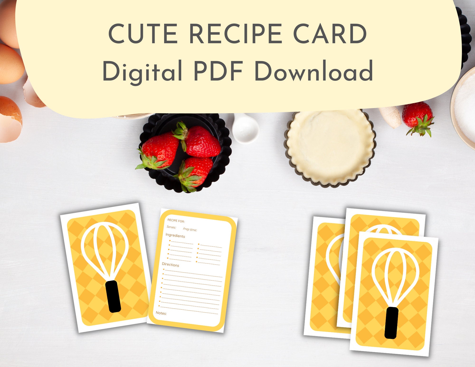 Cute Recipe Card, Blank Card, 4 X 6 Inches, Baking, Cooking, Simple ...