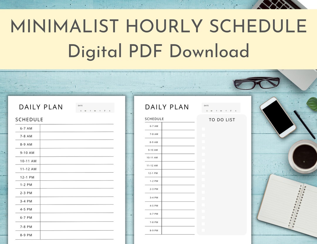 Minimalist Hourly Schedule, Daily Plan, Daily Goals, to Do List, Simple ...