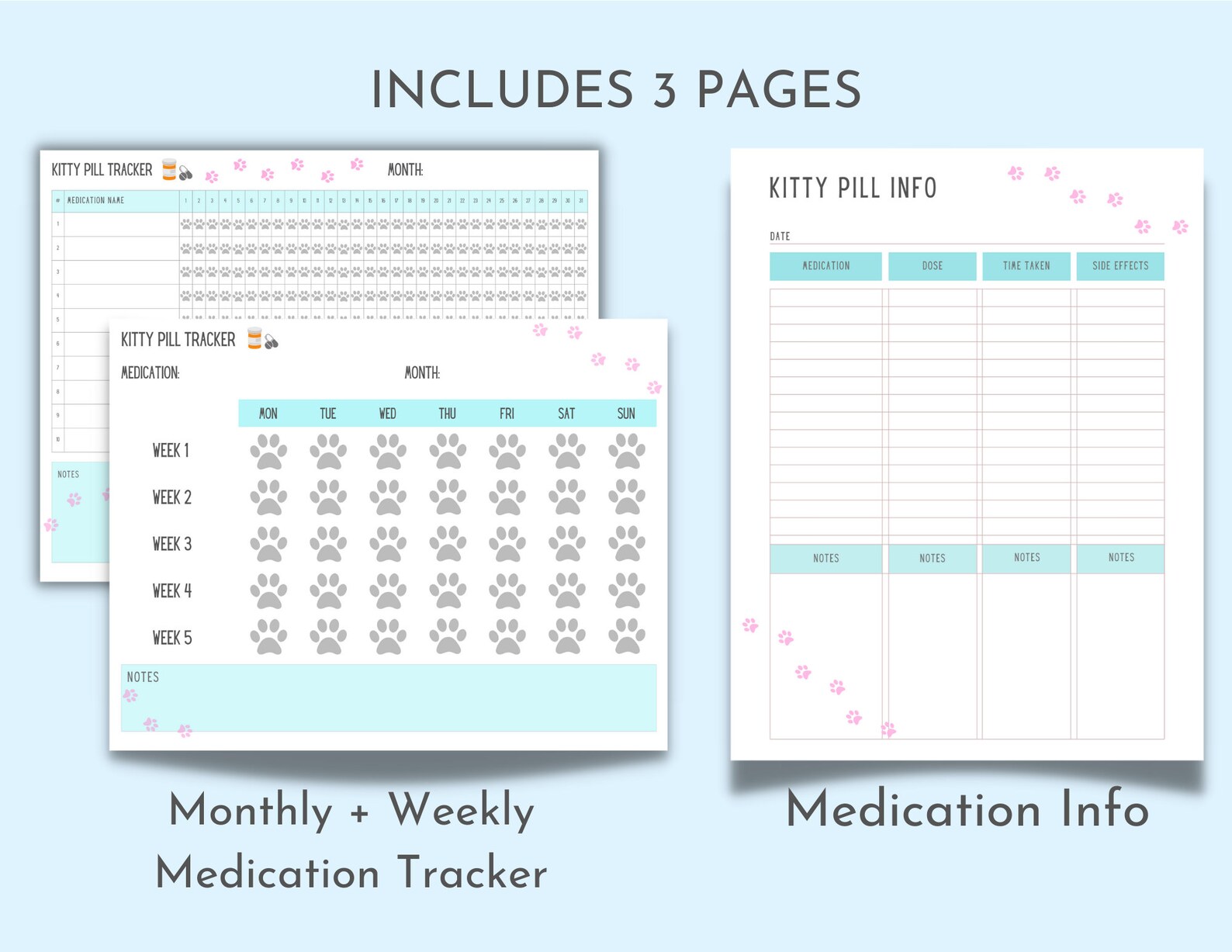 Cat Medication Tracker, Monthly and Weekly Checklist, Medicine and ...