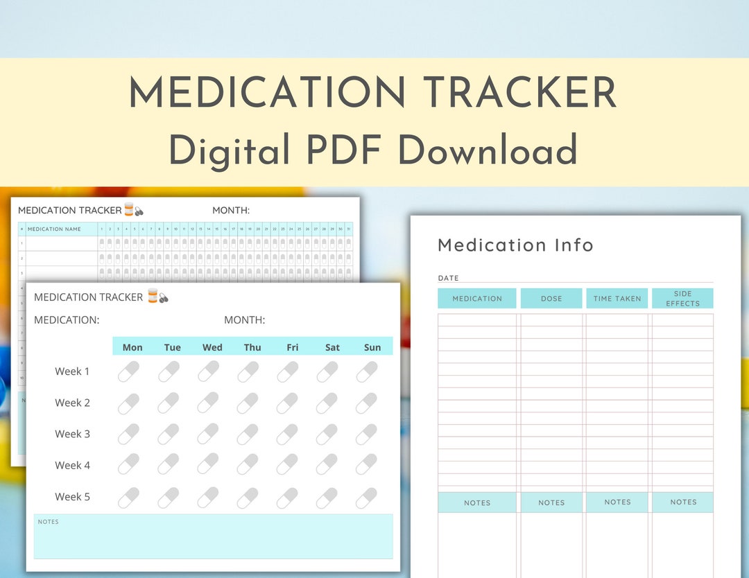 Monthly Medication Tracker, Weekly Medication Log, Prescription Info ...