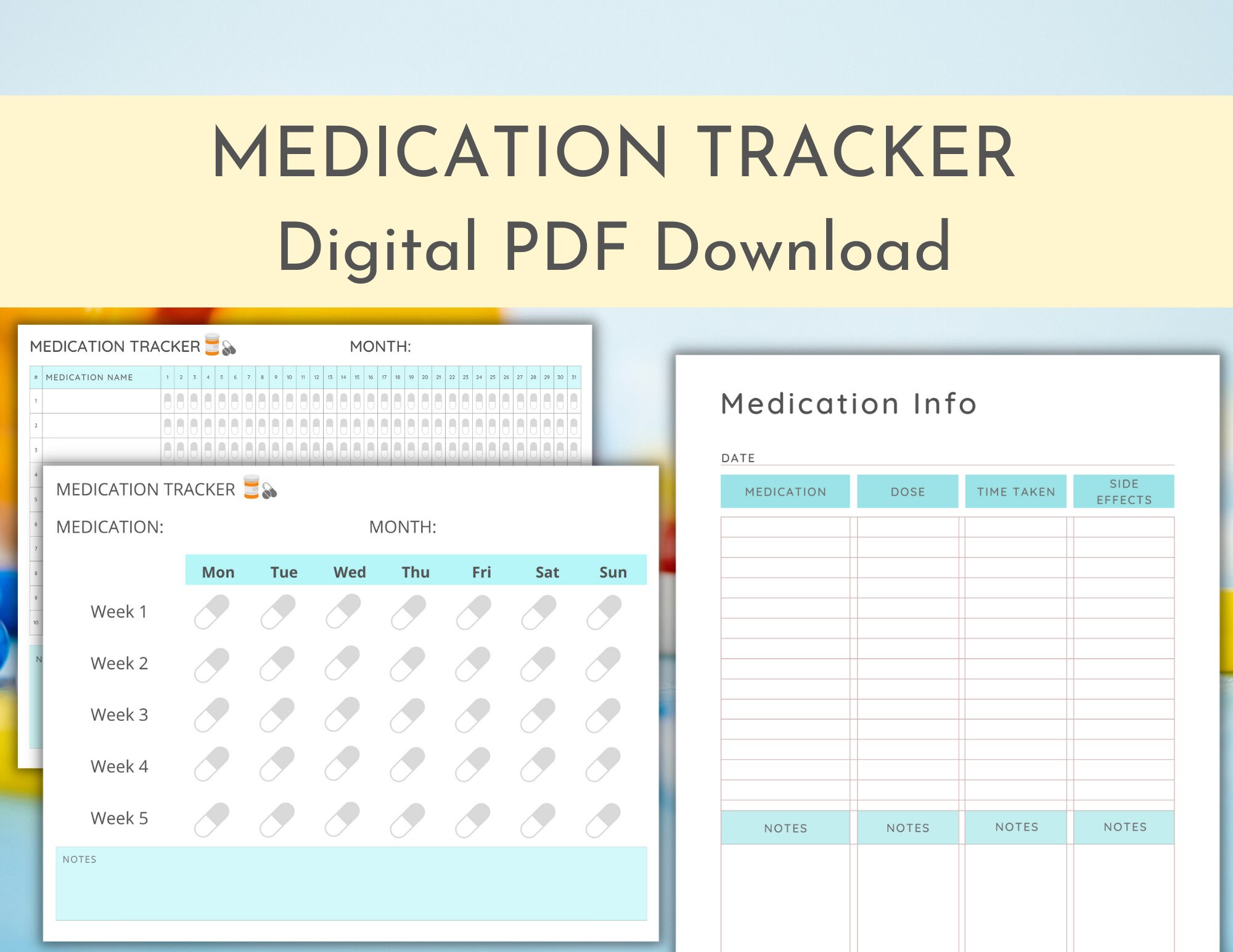 Monthly Medication Tracker, Weekly Medication Log, Prescription Info ...