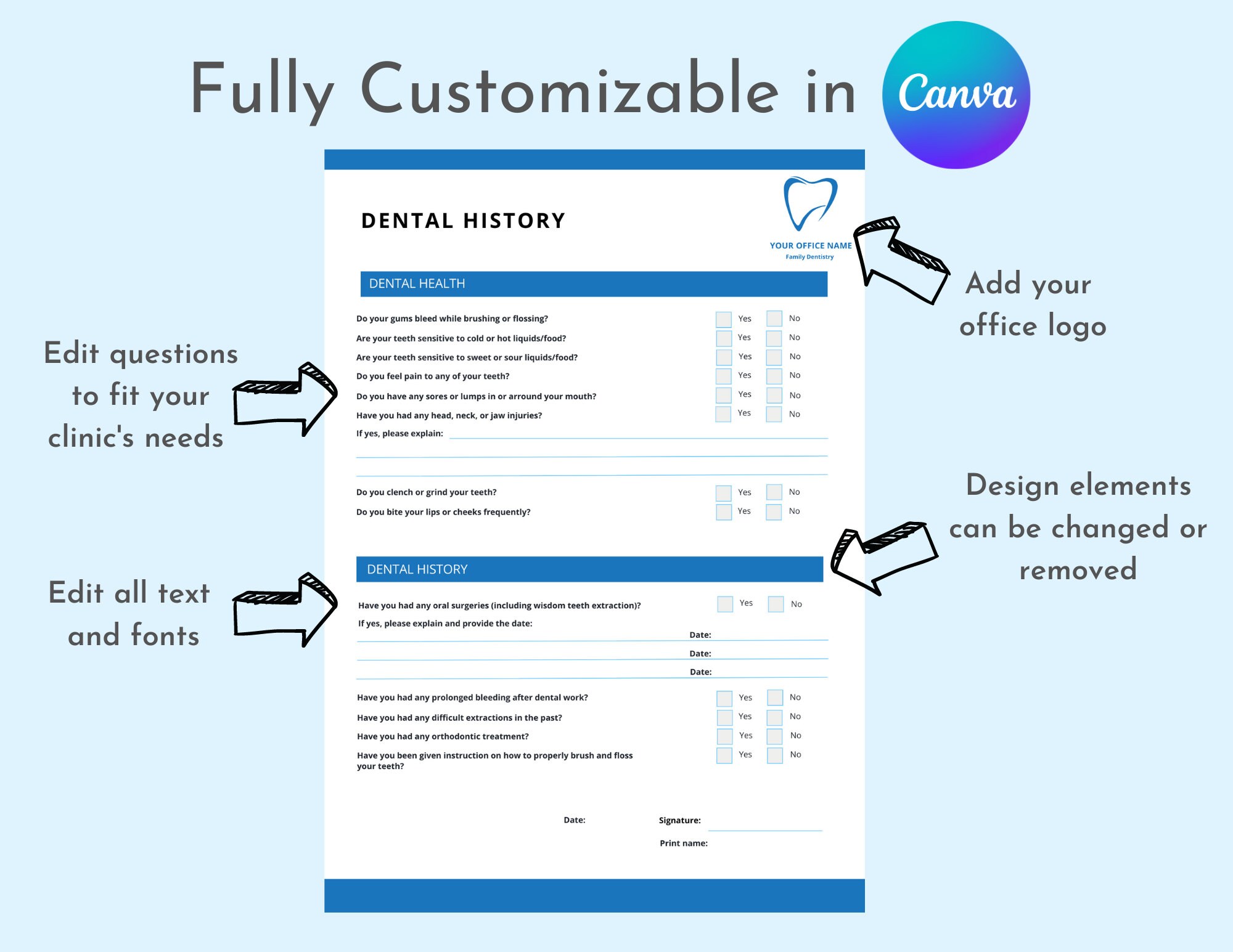 New Patient Form Dentist Office Dental History New Patient