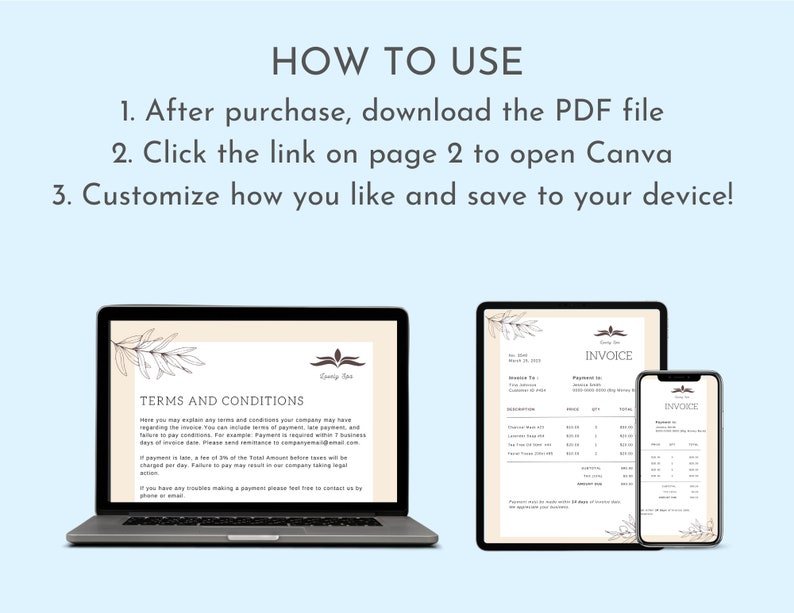 Spa Invoice Template, Beauty and Cosmetics, Fully Customizable Forms ...