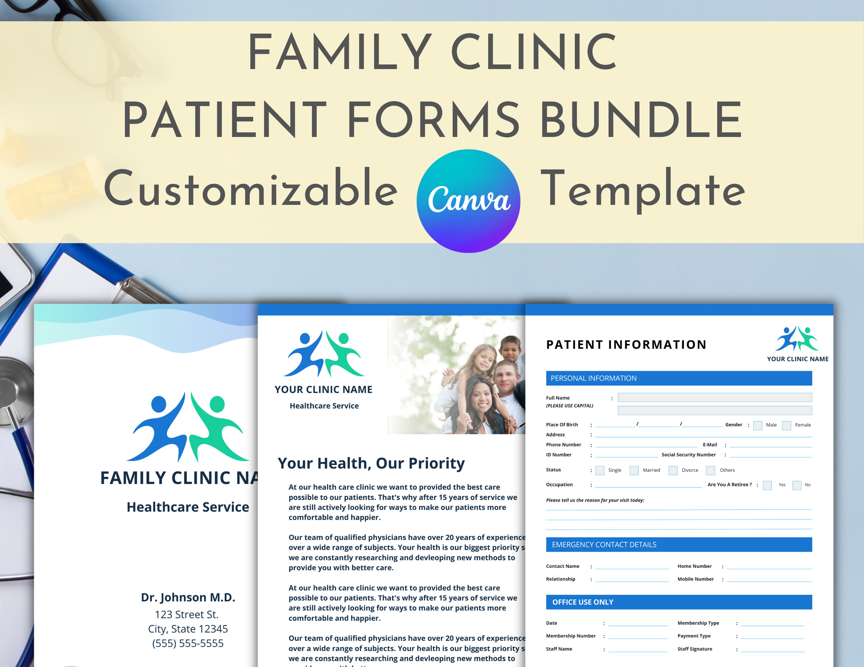 Family Clinic, Medical Forms Template, New Patient Intake, Adults and ...
