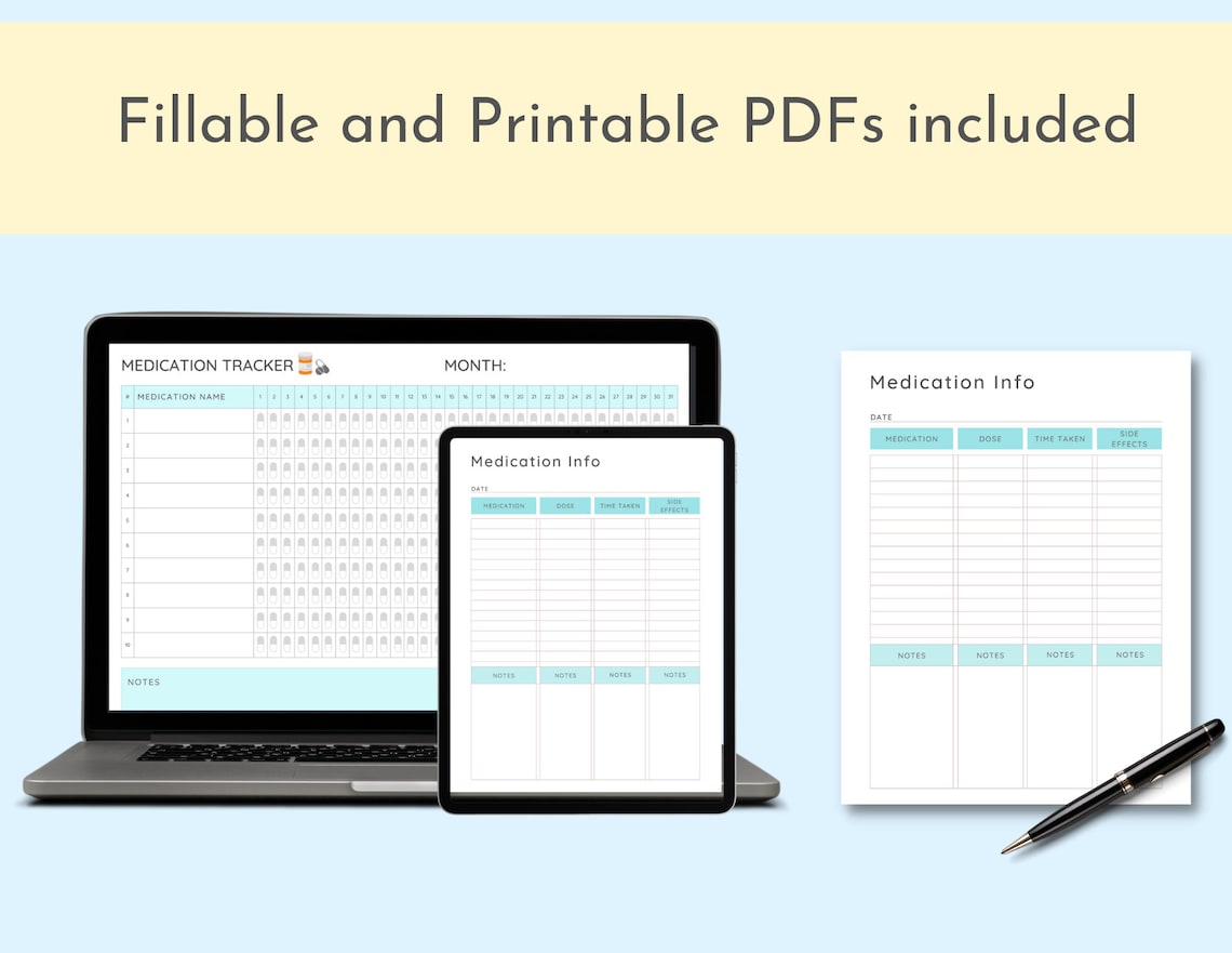 Monthly Medication Tracker, Weekly Medication Log, Prescription Info ...