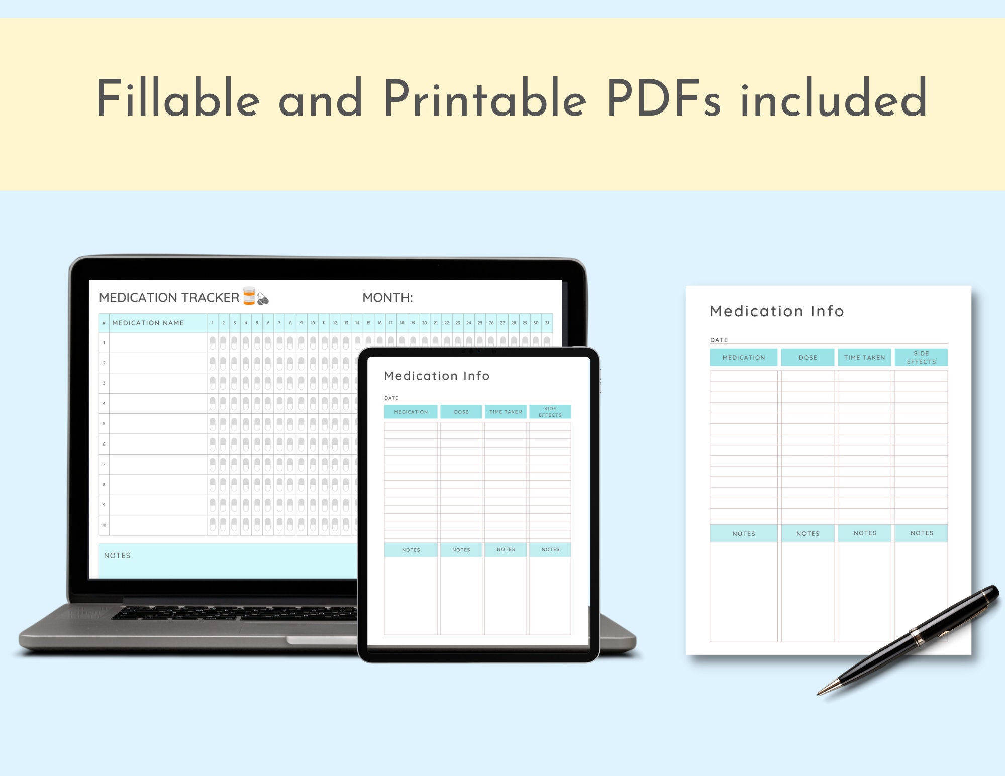 Monthly Medication Tracker, Weekly Medication Log, Prescription Info ...
