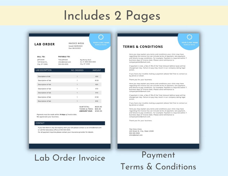 Lab Order, Medical Invoice Template, Clinic Bill, Terms and Conditions, Dentist Office, Spa ...