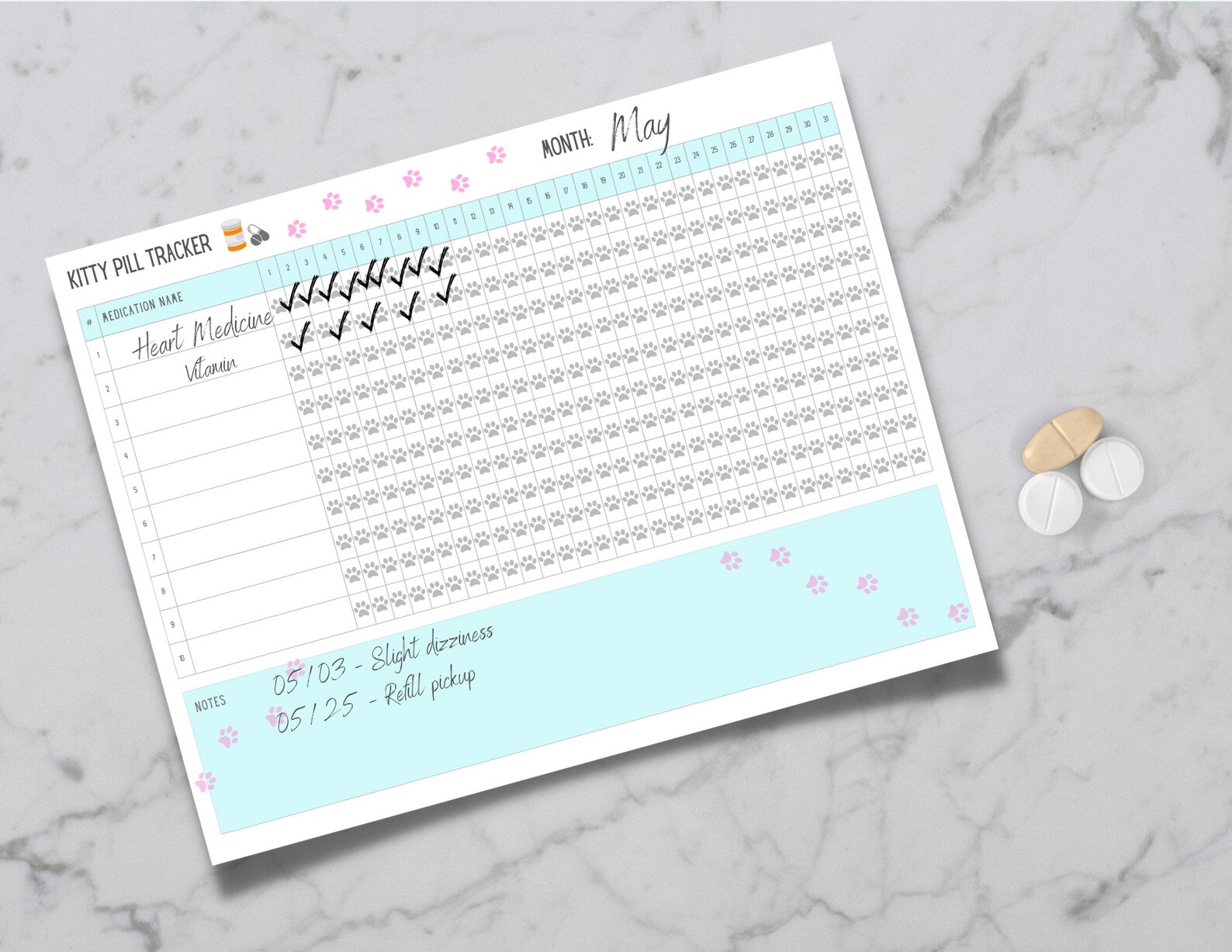 Cat Medication Tracker, Monthly and Weekly Checklist, Medicine and ...