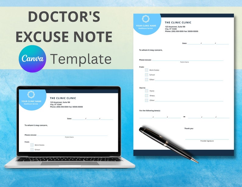Doctor Excuse Note Template, Medical Excuse Form, Work Excuse, School ...