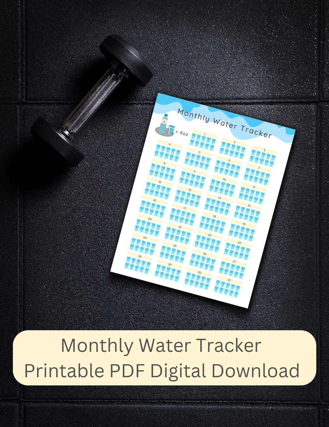 Monthly Water Tracker, Water Intake Log, Water Calculator, Health and ...