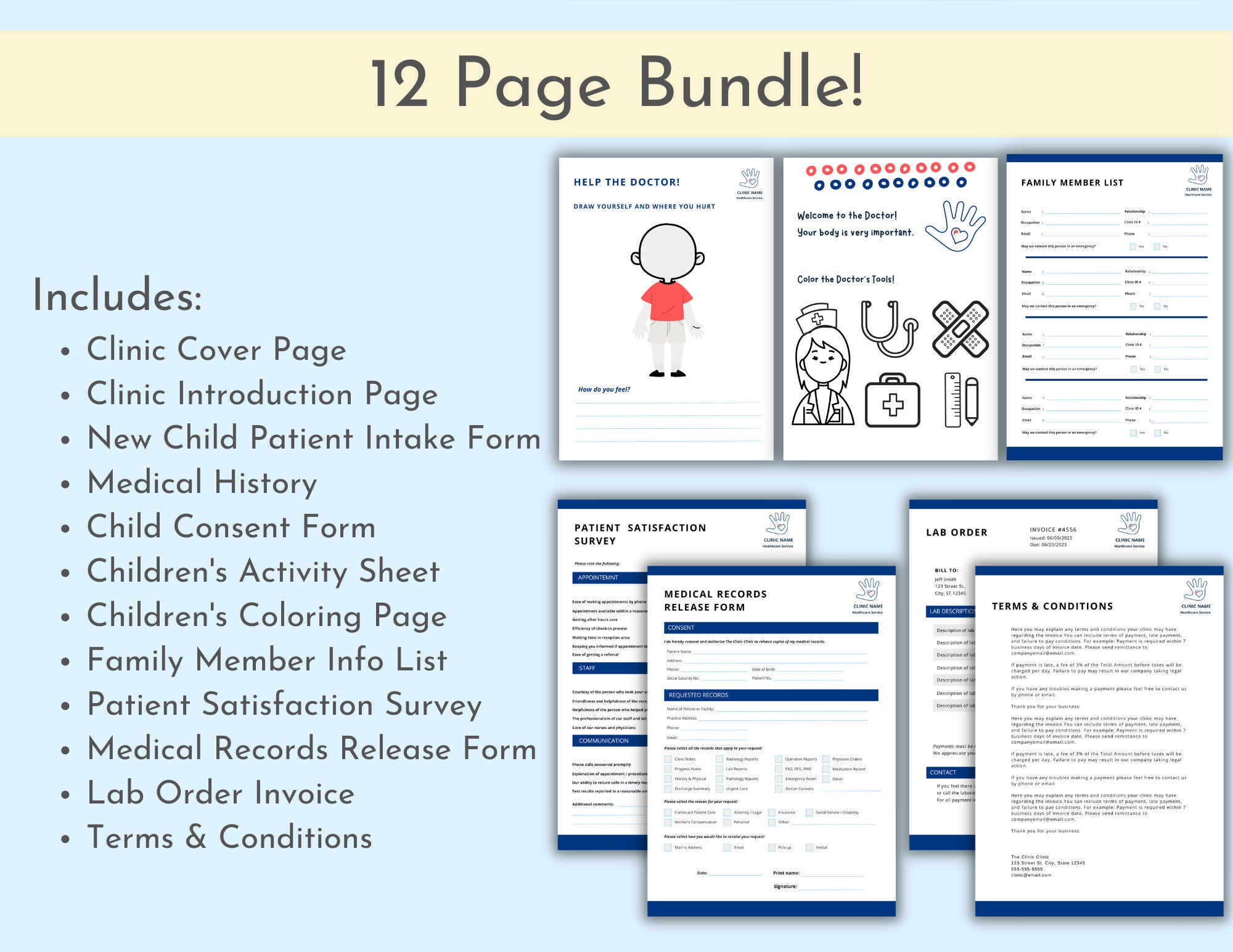 Pediatric Clinic Forms Bundle, Canva Template, New Child Patient ...