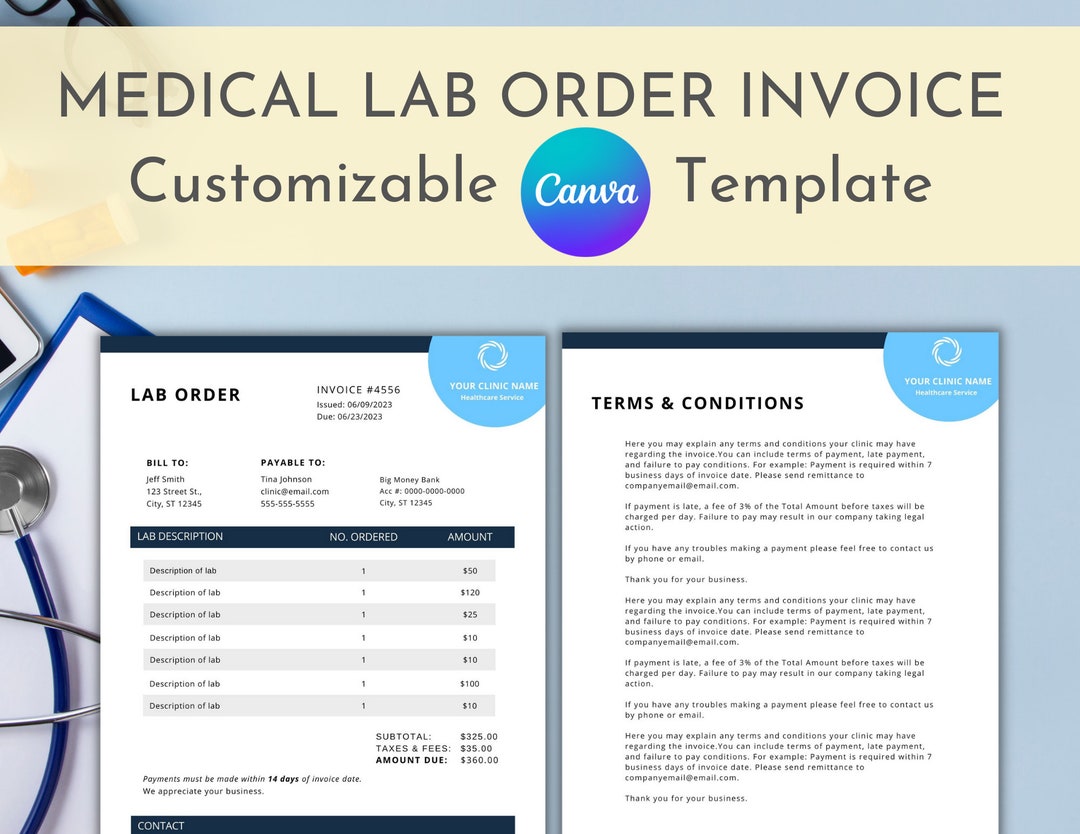 Lab Order, Medical Invoice Template, Clinic Bill, Terms and Conditions ...