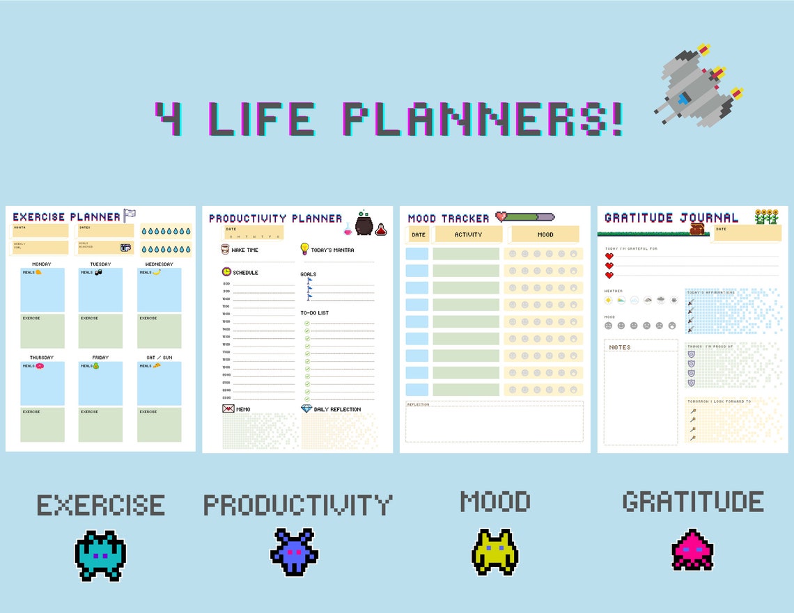 Retro Video Game Planner, for Gamers, Pixelated Style, Undated Daily To ...