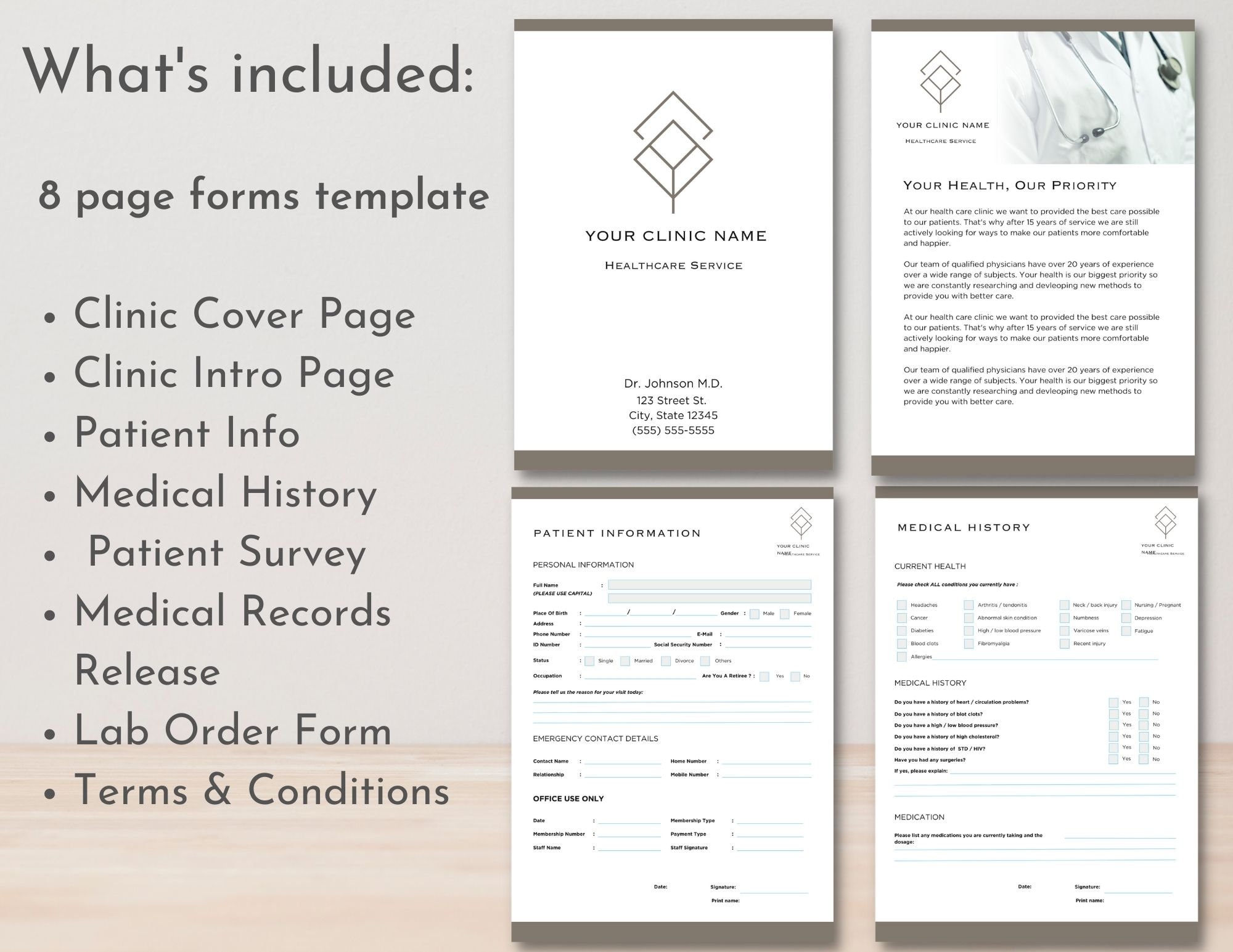 Modern Medical Forms, New Patient Info, Customizable Document Template ...
