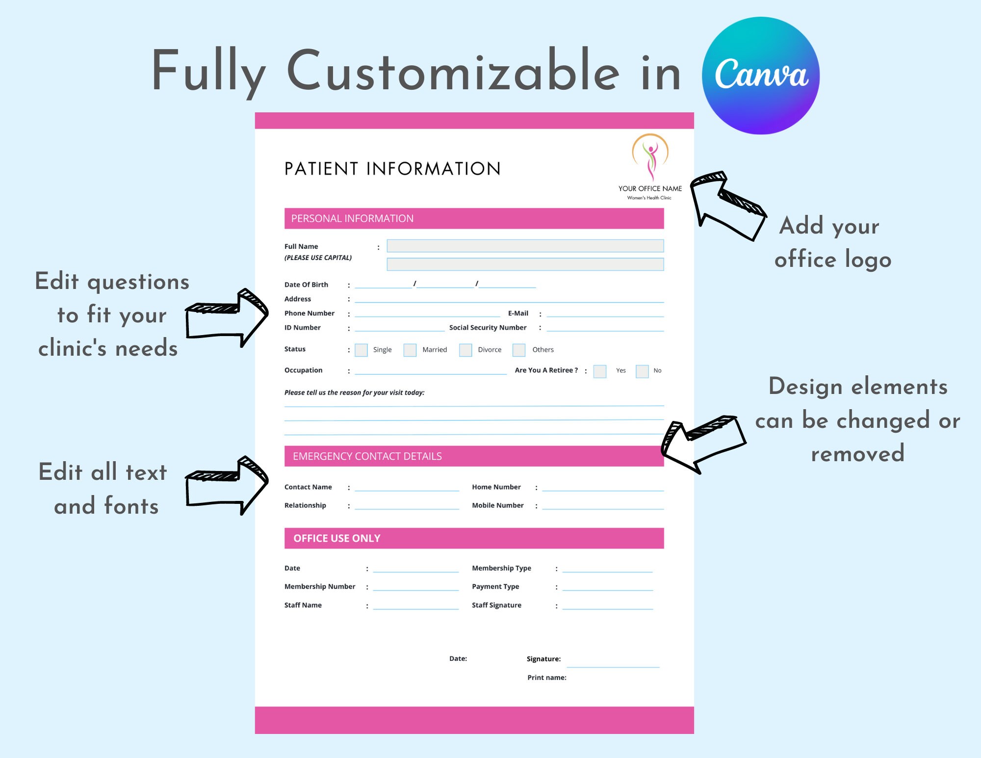 Women's Health Clinic, New Patient Form, Patient Information, Medical ...