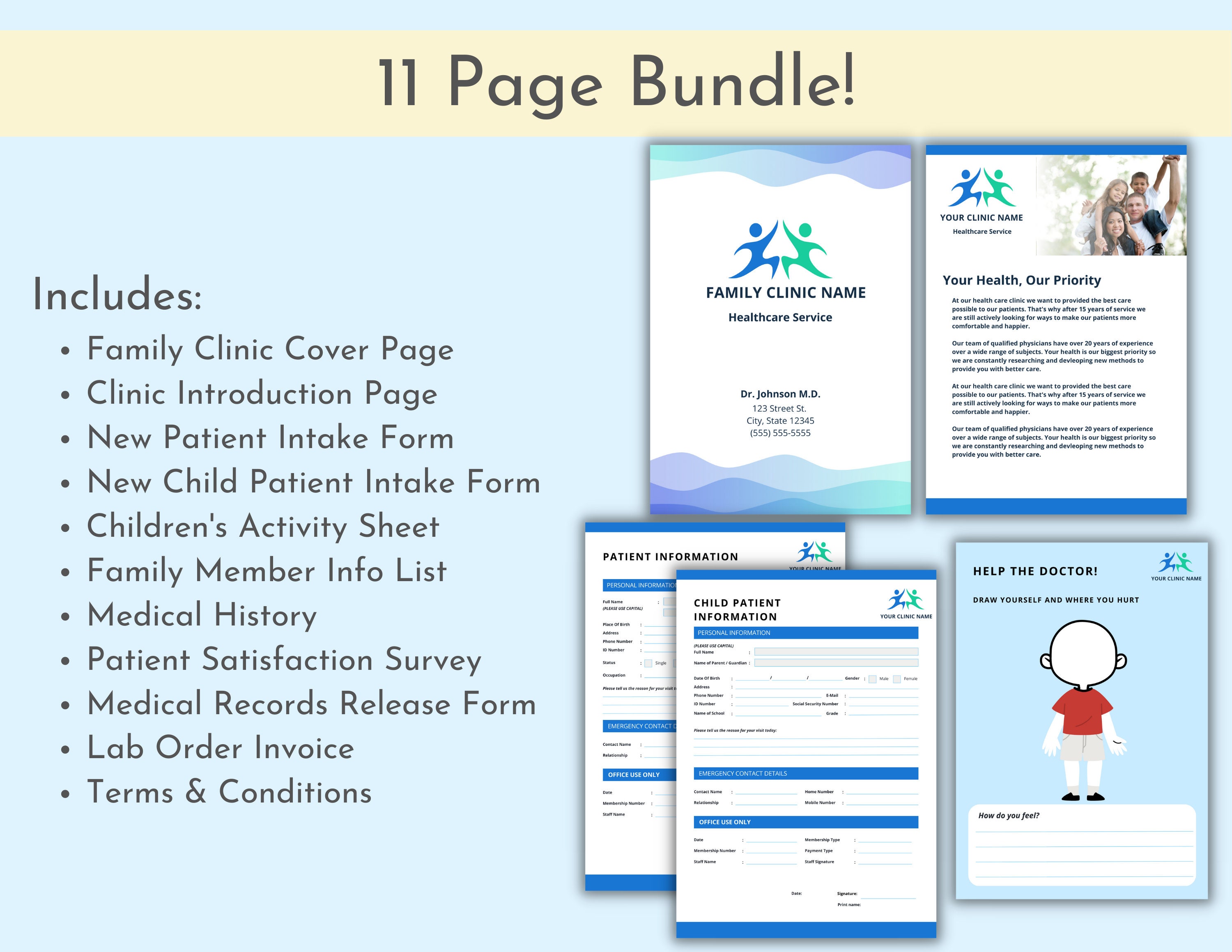 Family Clinic, Medical Forms Template, New Patient Intake, Adults and ...