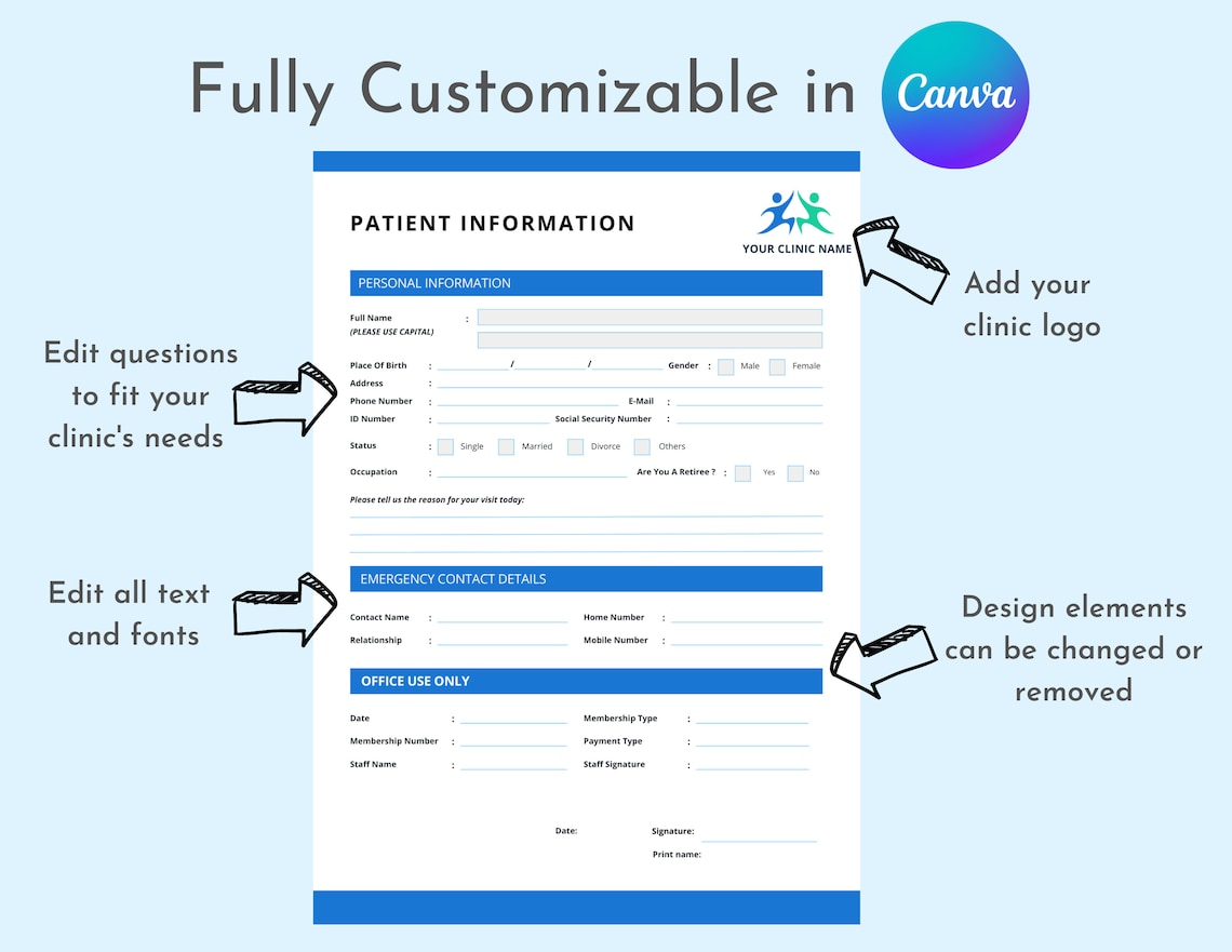 Family Clinic, Medical Forms Template, New Patient Intake, Adults and ...