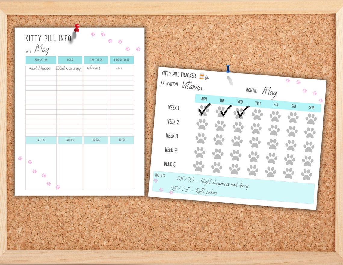 Cat Medication Tracker Monthly and Weekly Checklist Medicine - Etsy
