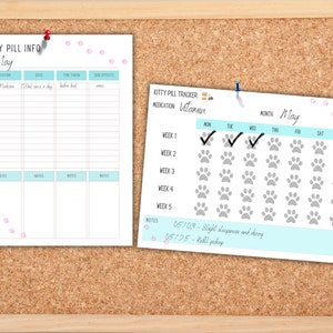 Cat Medication Tracker, Monthly and Weekly Checklist, Medicine and ...