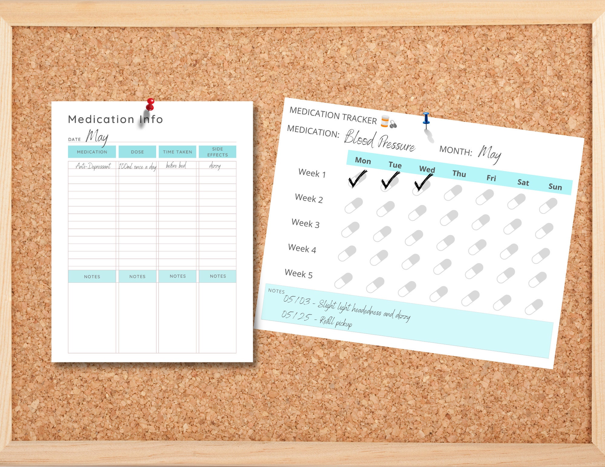 Monthly Medication Tracker, Weekly Medication Log, Prescription Info ...