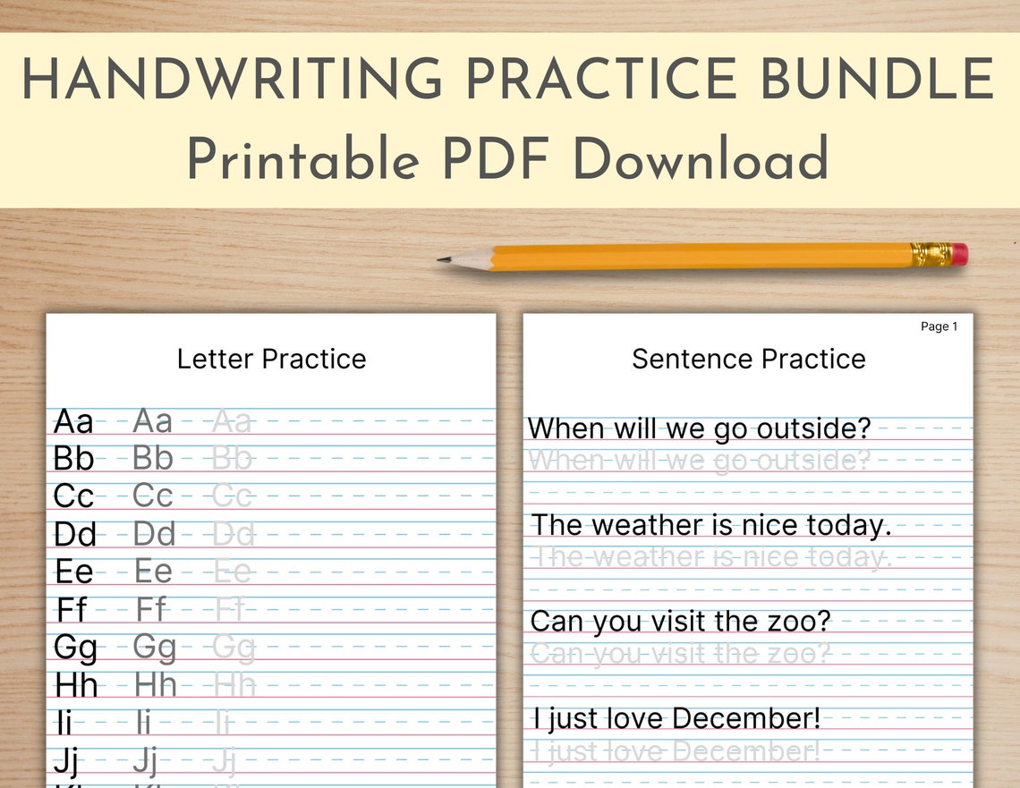 Handwriting Practice Sheet, Alphabet, Sentence, Writing Practice, for ...