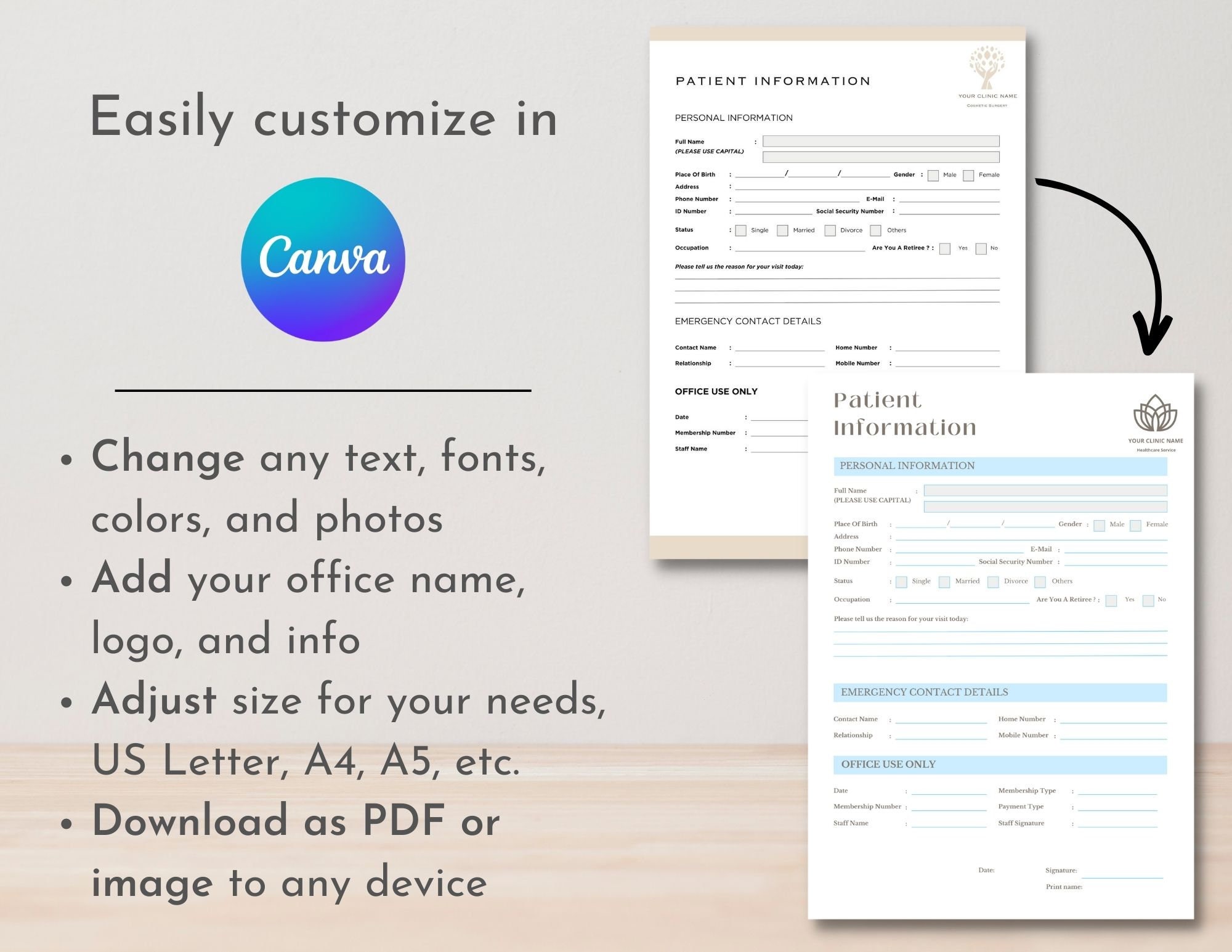 Cosmetic Surgery Clinic Forms Template, New Patient Intake, Injection ...