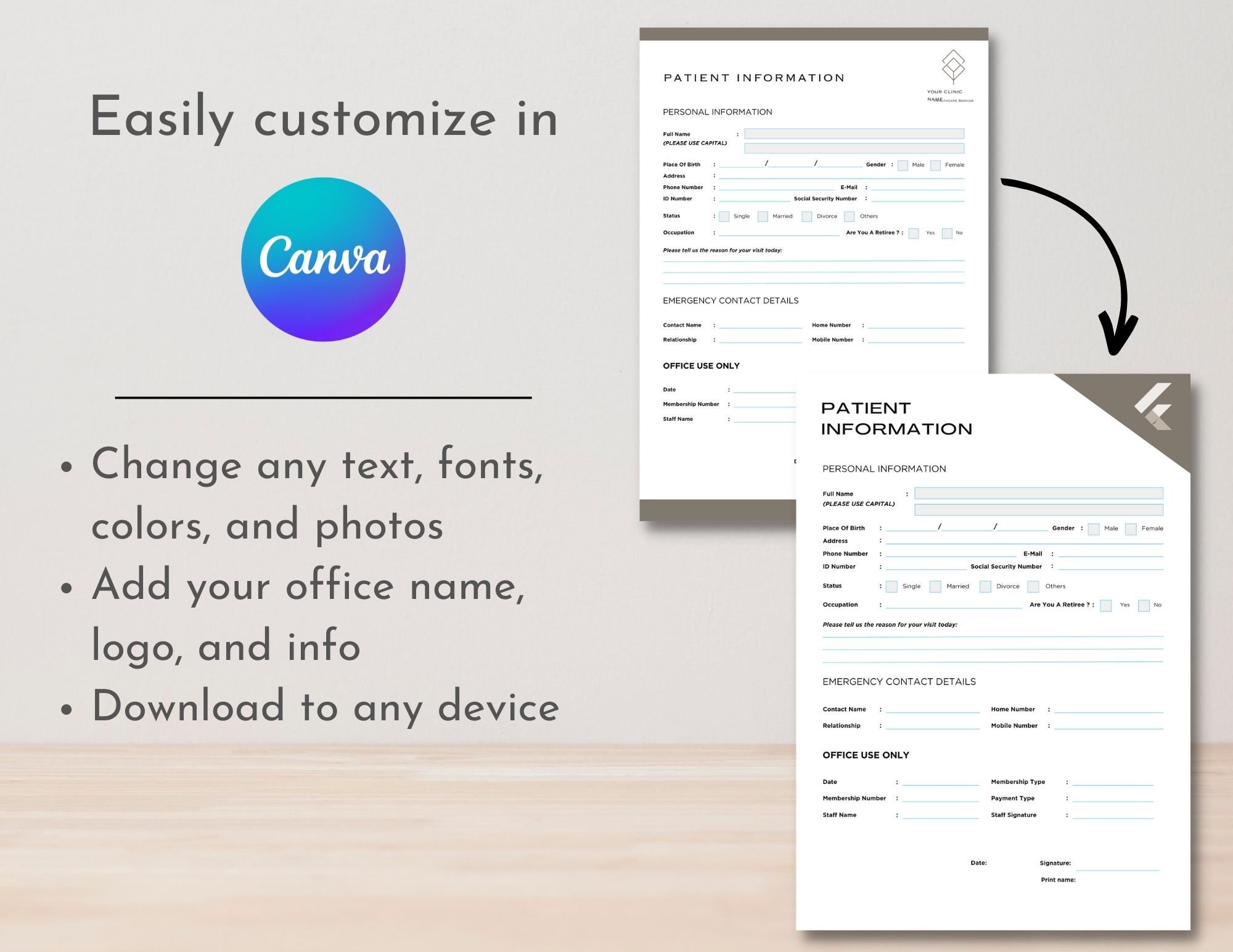 Modern New Patient Information Form, Medical History Record, Document ...