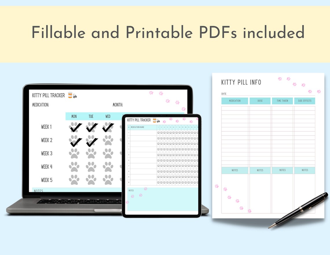 Cat Medication Tracker, Monthly and Weekly Checklist, Medicine and ...