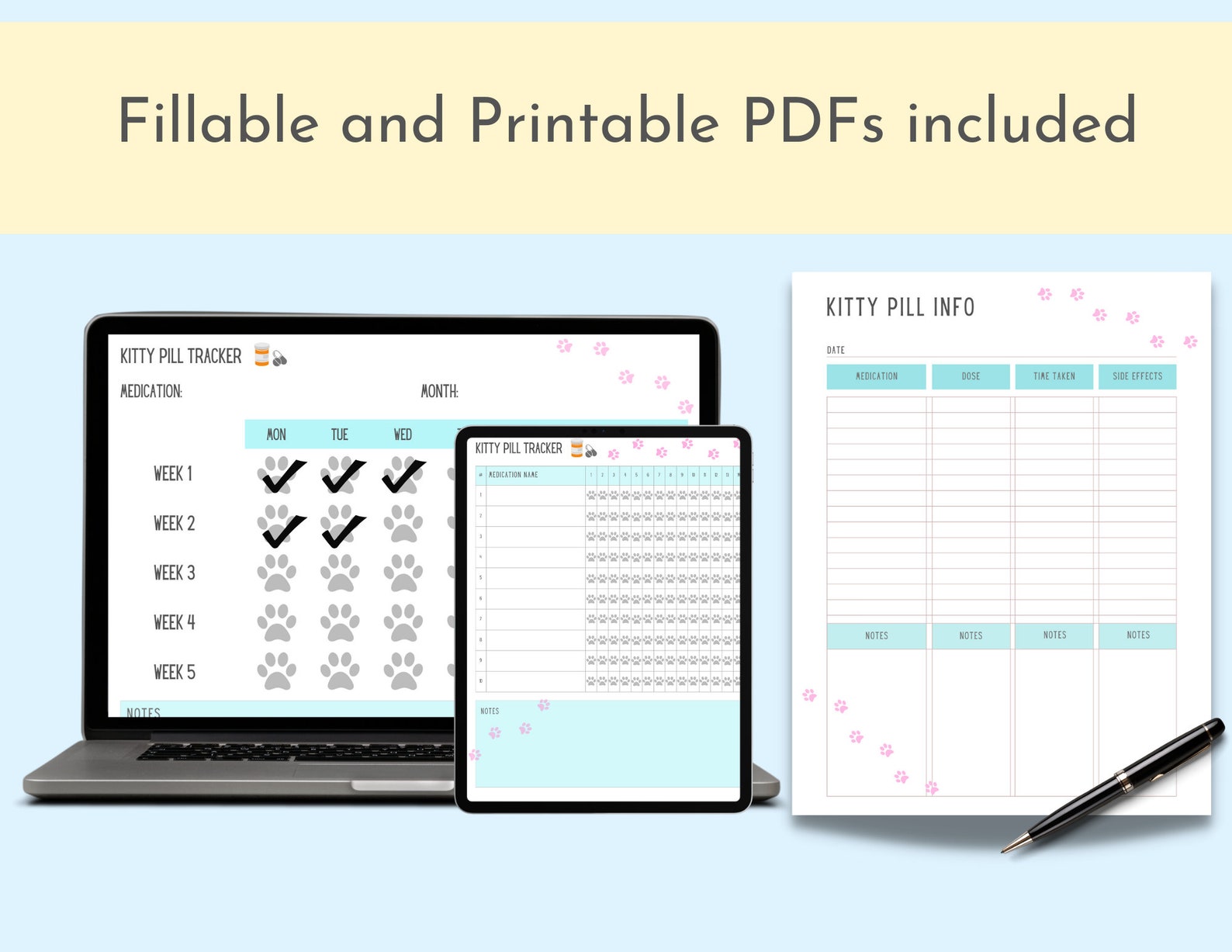 Cat Medication Tracker, Monthly and Weekly Checklist, Medicine and ...