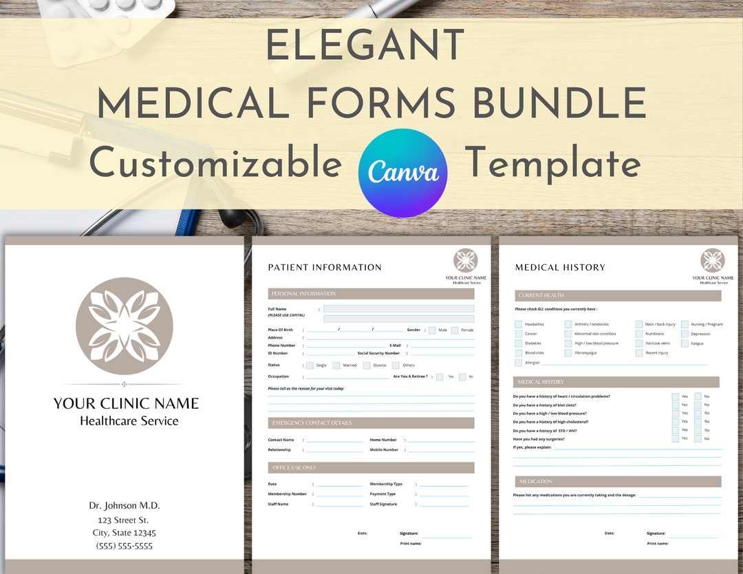 New Patient Form Bundle, Elegant Medical Clinic Document, Dentist ...