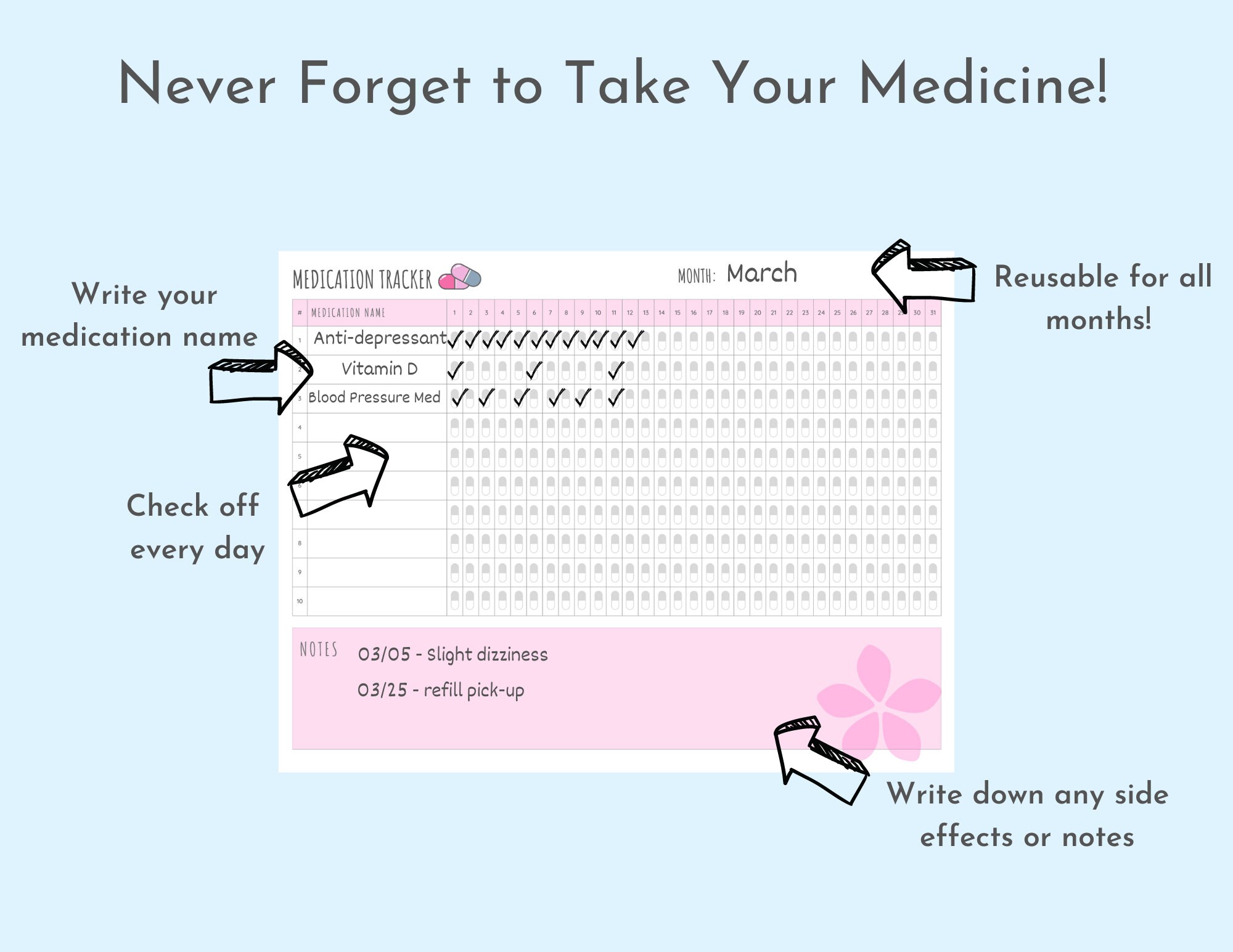 Cute Medication Tracker, Daily Pill Tracker, Vitamins, Doctor Visit ...