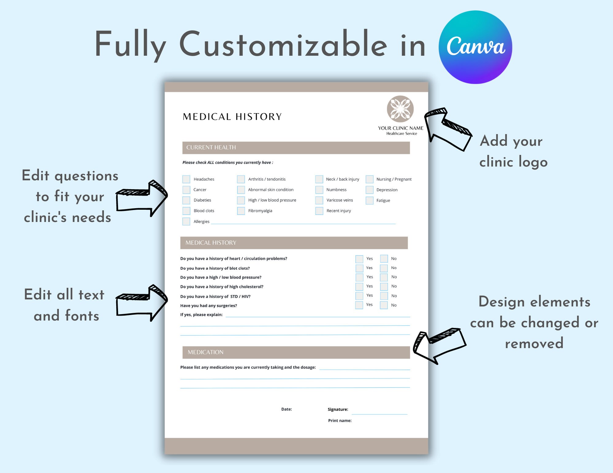 New Patient Form Bundle, Elegant Medical Clinic Document, Dentist ...