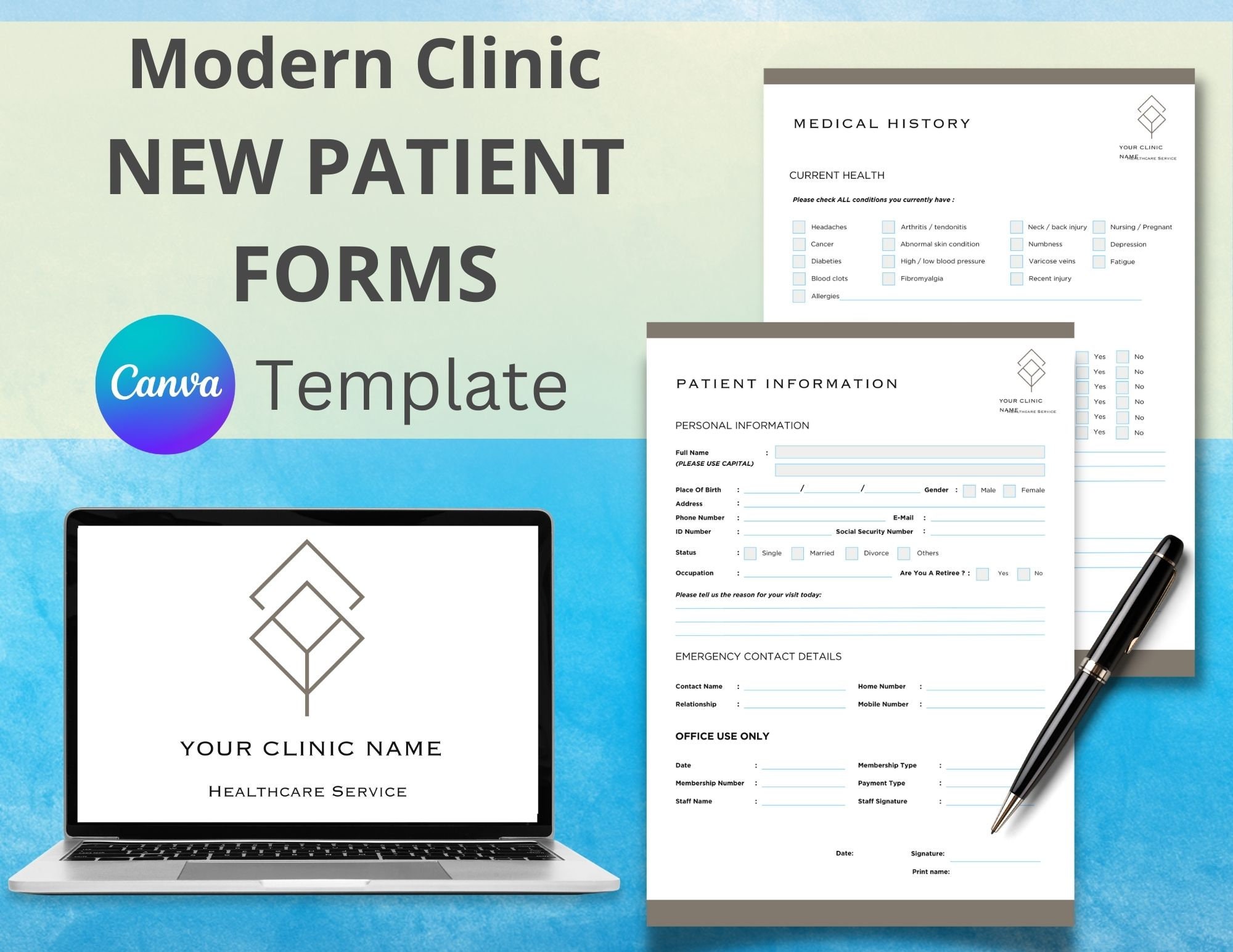 Modern New Patient Information Form, Medical History Record, Document ...