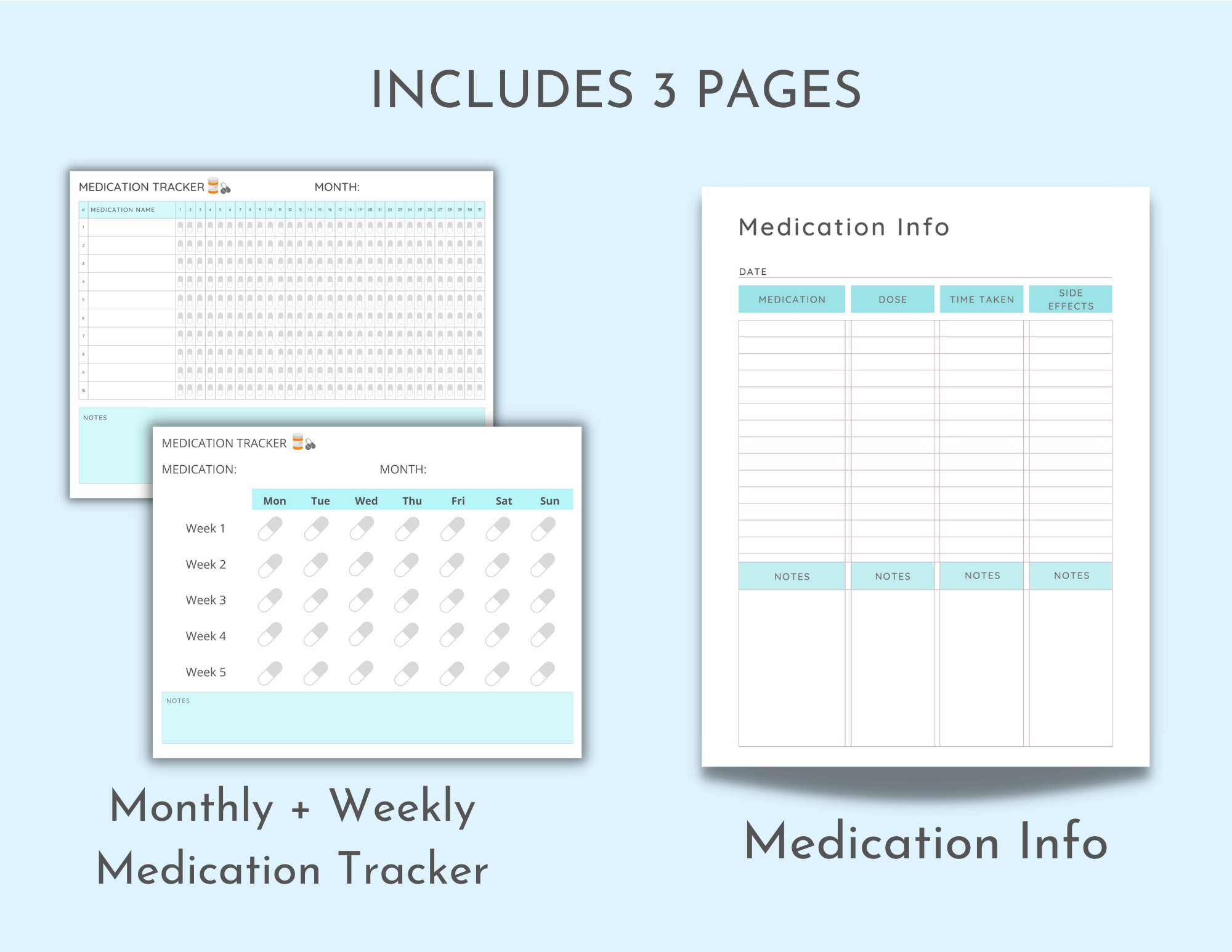 Monthly Medication Tracker, Weekly Medication Log, Prescription Info ...