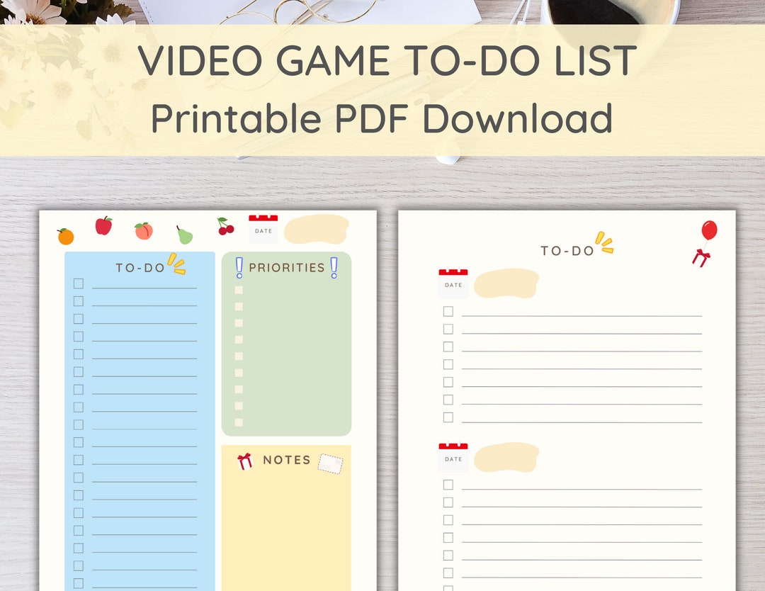 Video Game to Do List, Cute Planner, Daily Checklist, Task Tracker ...