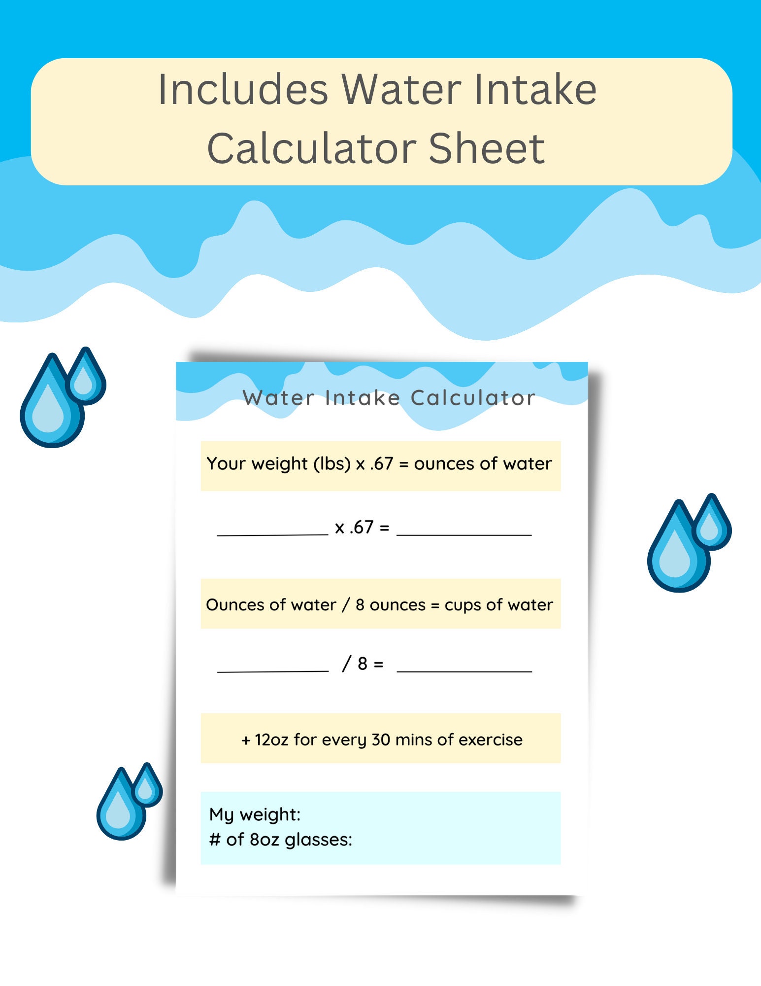 Monthly Water Tracker, Water Intake Log, Water Calculator, Health and ...
