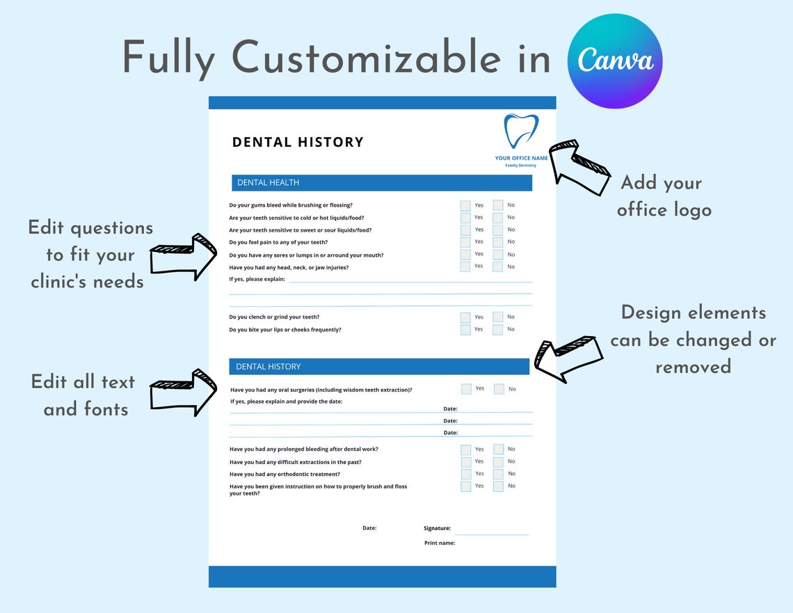 Dentist Office Forms, New Patient Information, Medical History, Dental ...
