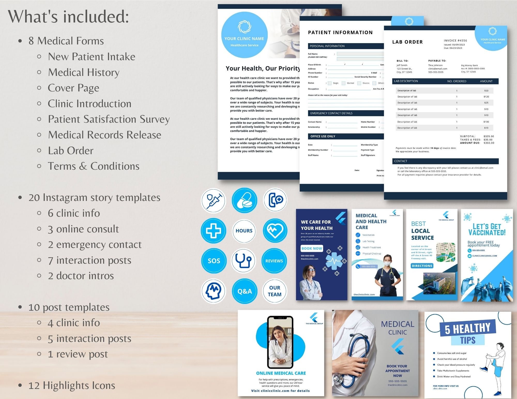 Medical Clinic Branding Kit, Instagram Canva Templates, Patient Forms ...